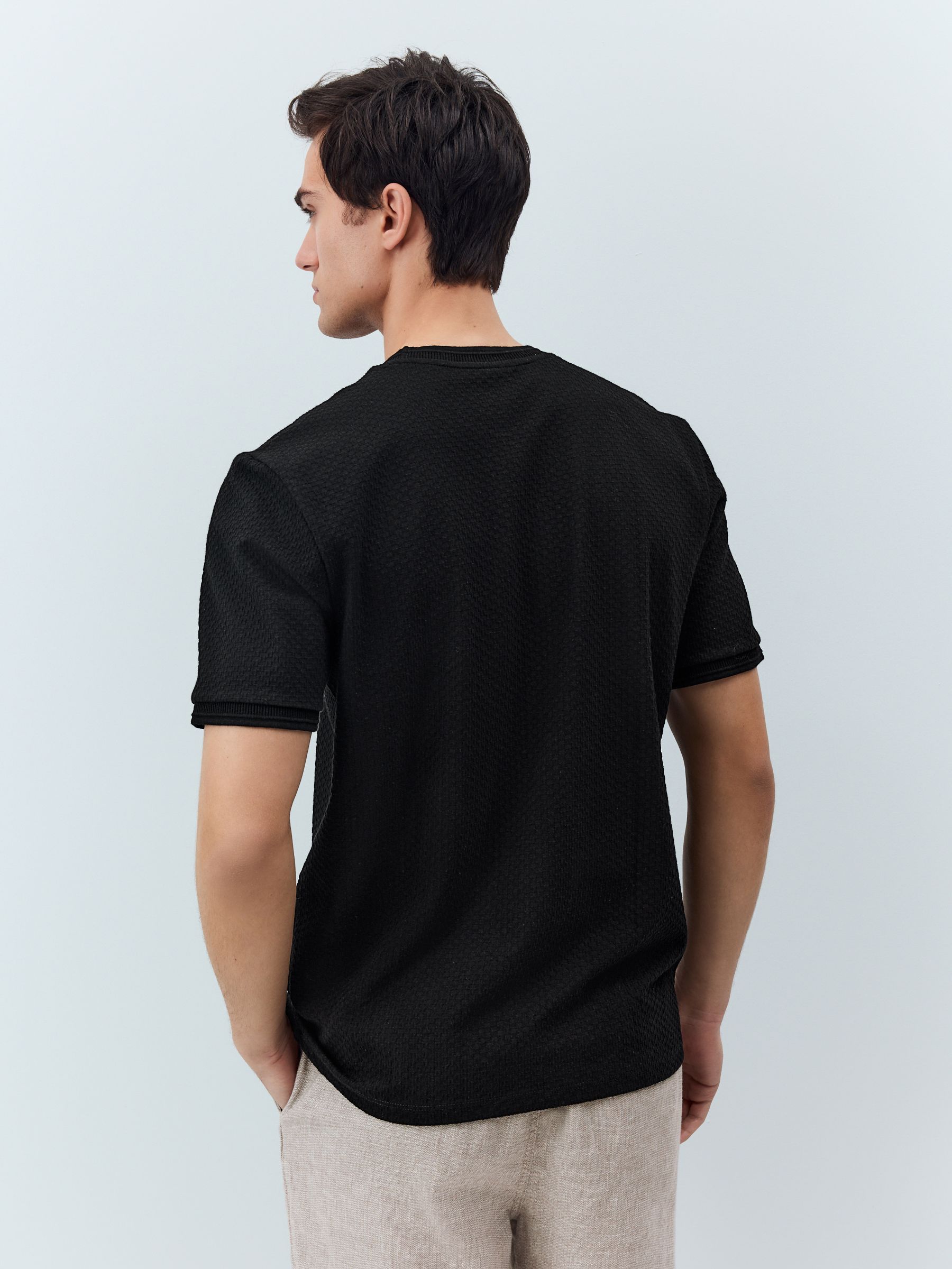 Buy Black Regular Fit Textured T-Shirt from the Next UK online shop