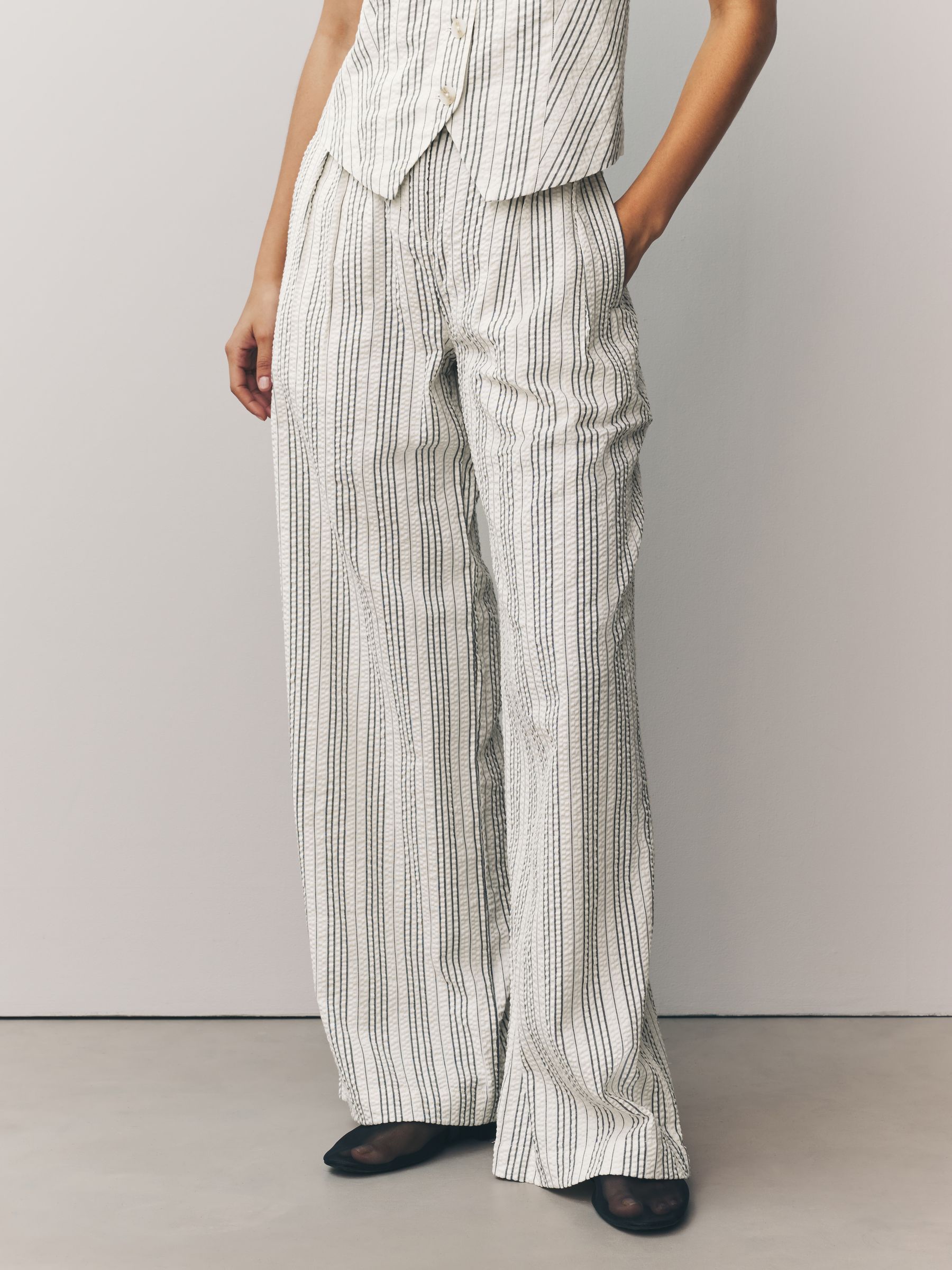 Buy White/Black Straight Leg Textured Striped Trousers from the Next UK ...