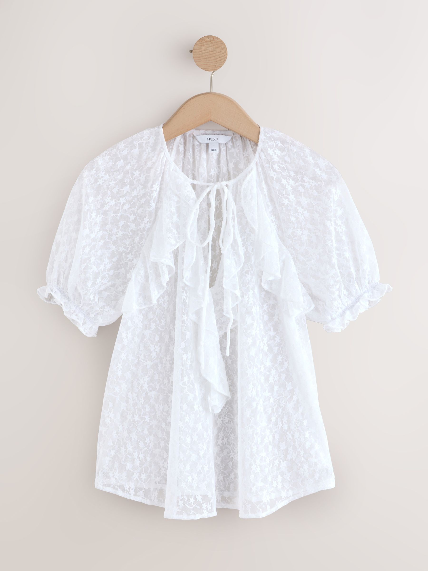 Buy White Short Sleeve Ruffle Mesh Blouse from the Next UK online shop