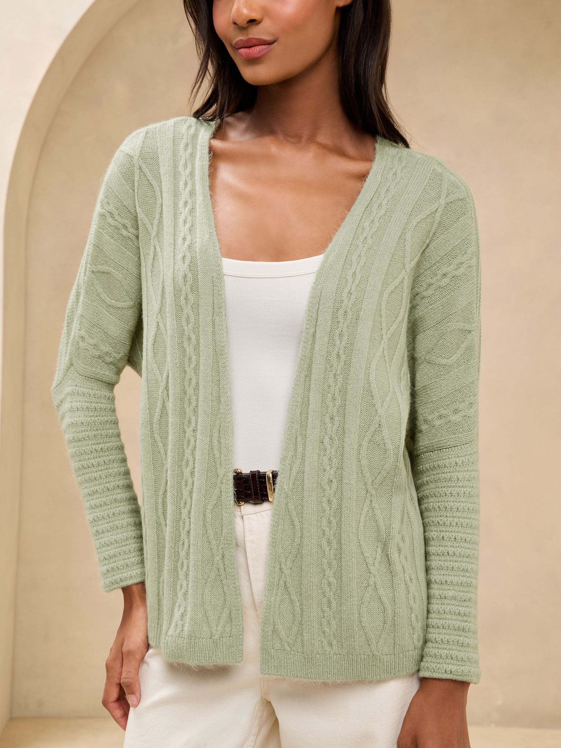 Buy Lipsy Green Knitted Cotton Rich Pretty Stitch Crochet Long Cardigan ...