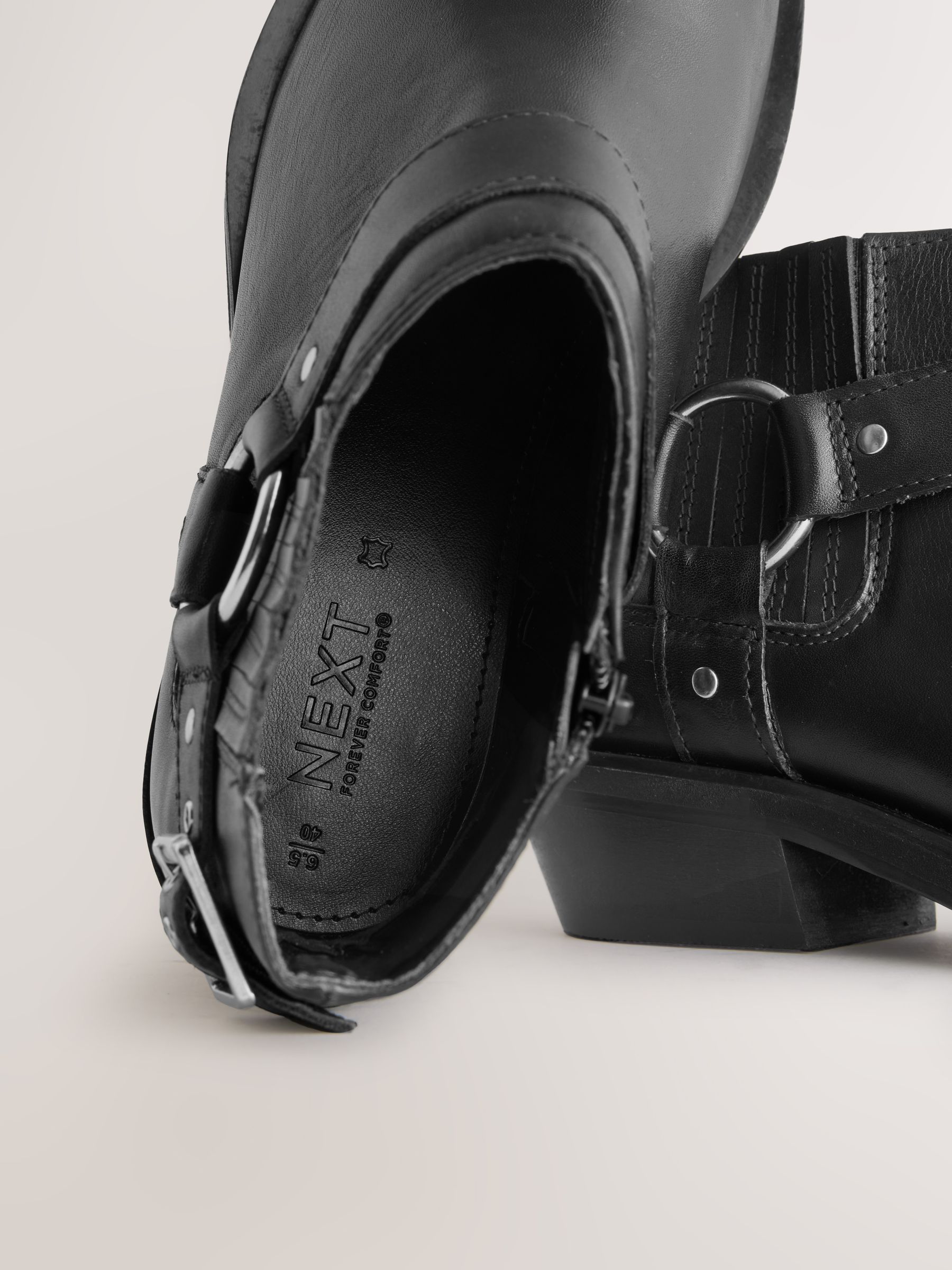 Buy Black Leather Forever Comfort® Harness Buckled Cowboy Ankle Boots ...