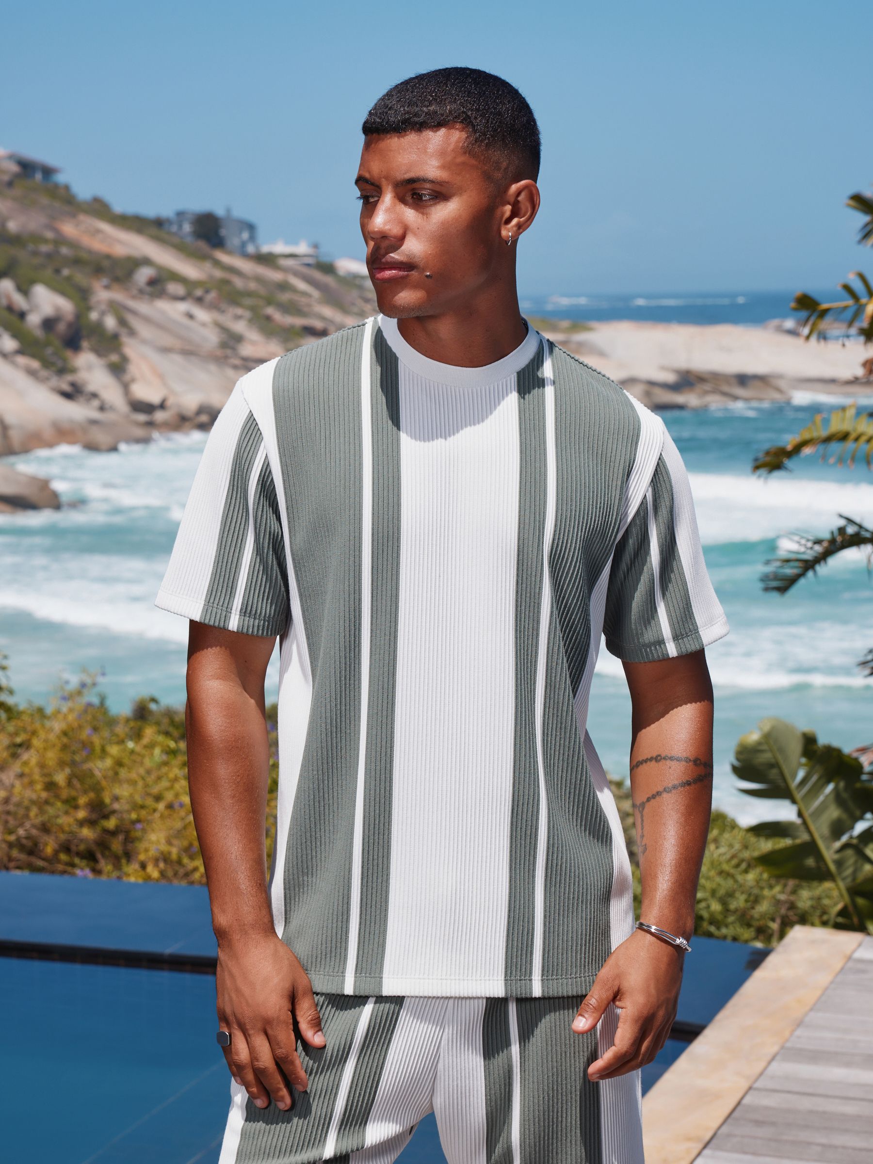 Buy Green Smart Vertical Stripe T-Shirt from the Next UK online shop