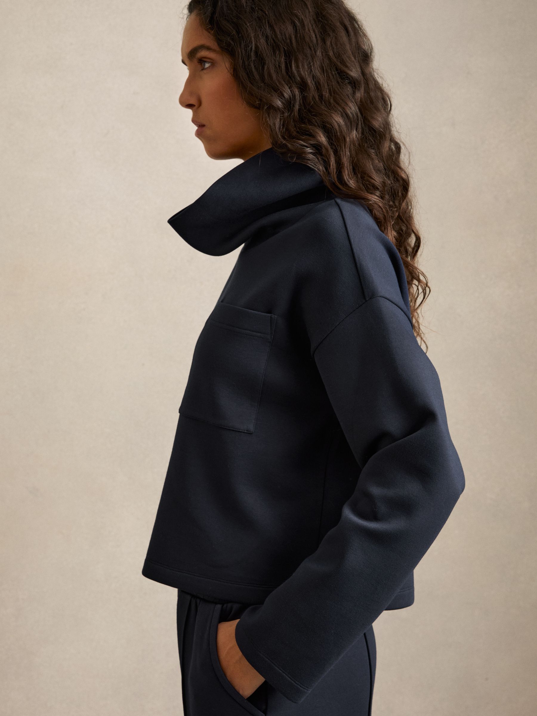 Buy Reiss Navy Iris Interlock Jersey Funnel Neck Sweatshirt from the ...