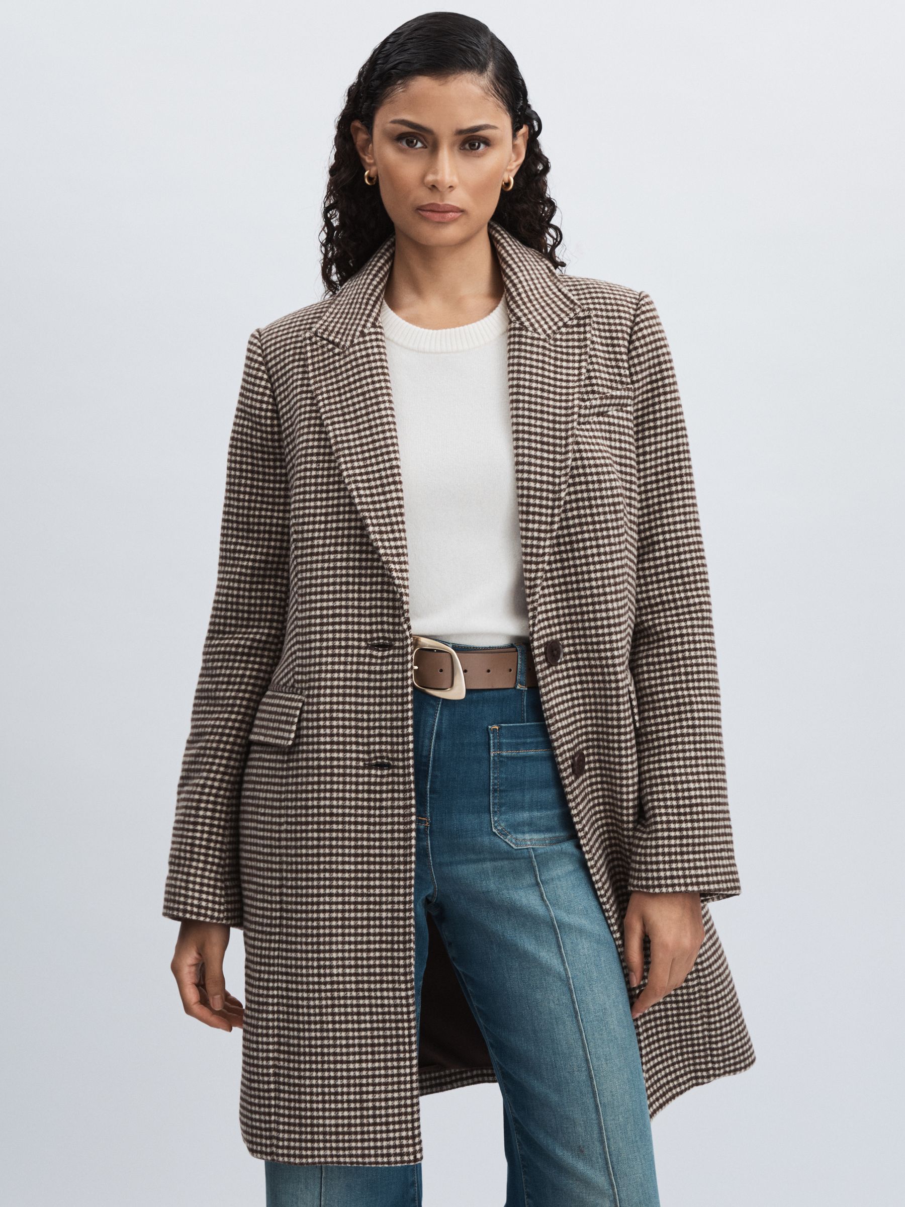 Buy Paige Chocolate Brown Single Breasted Houndstooth Check Coat from ...