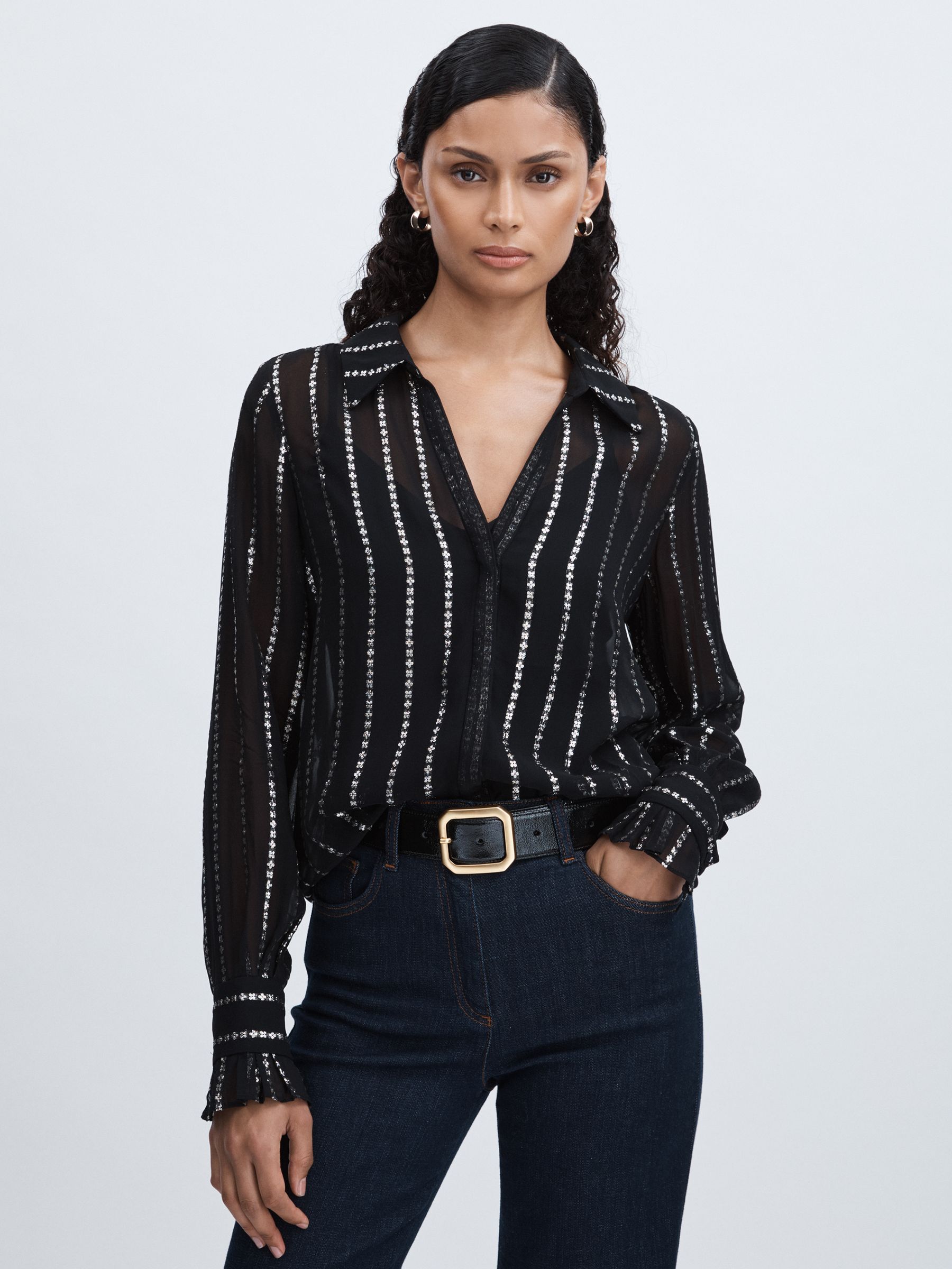 Buy Paige Black Sheer Floral-Stripe Blouse from the Next UK online shop