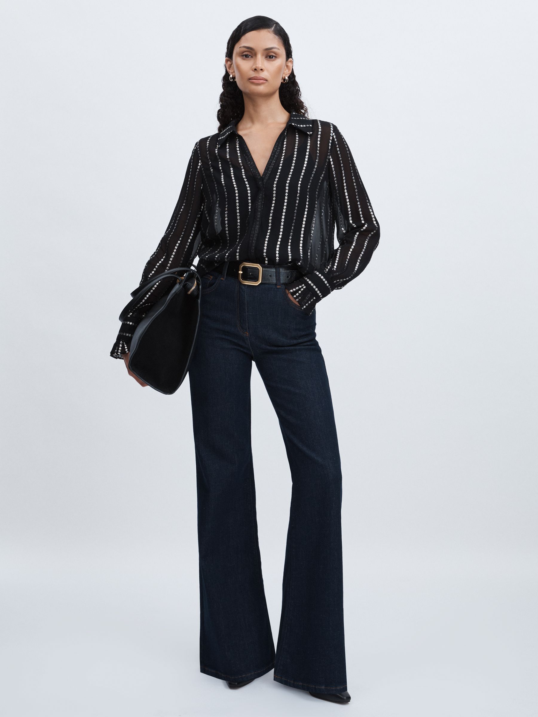 Buy Paige Black Sheer Floral-Stripe Blouse from the Next UK online shop