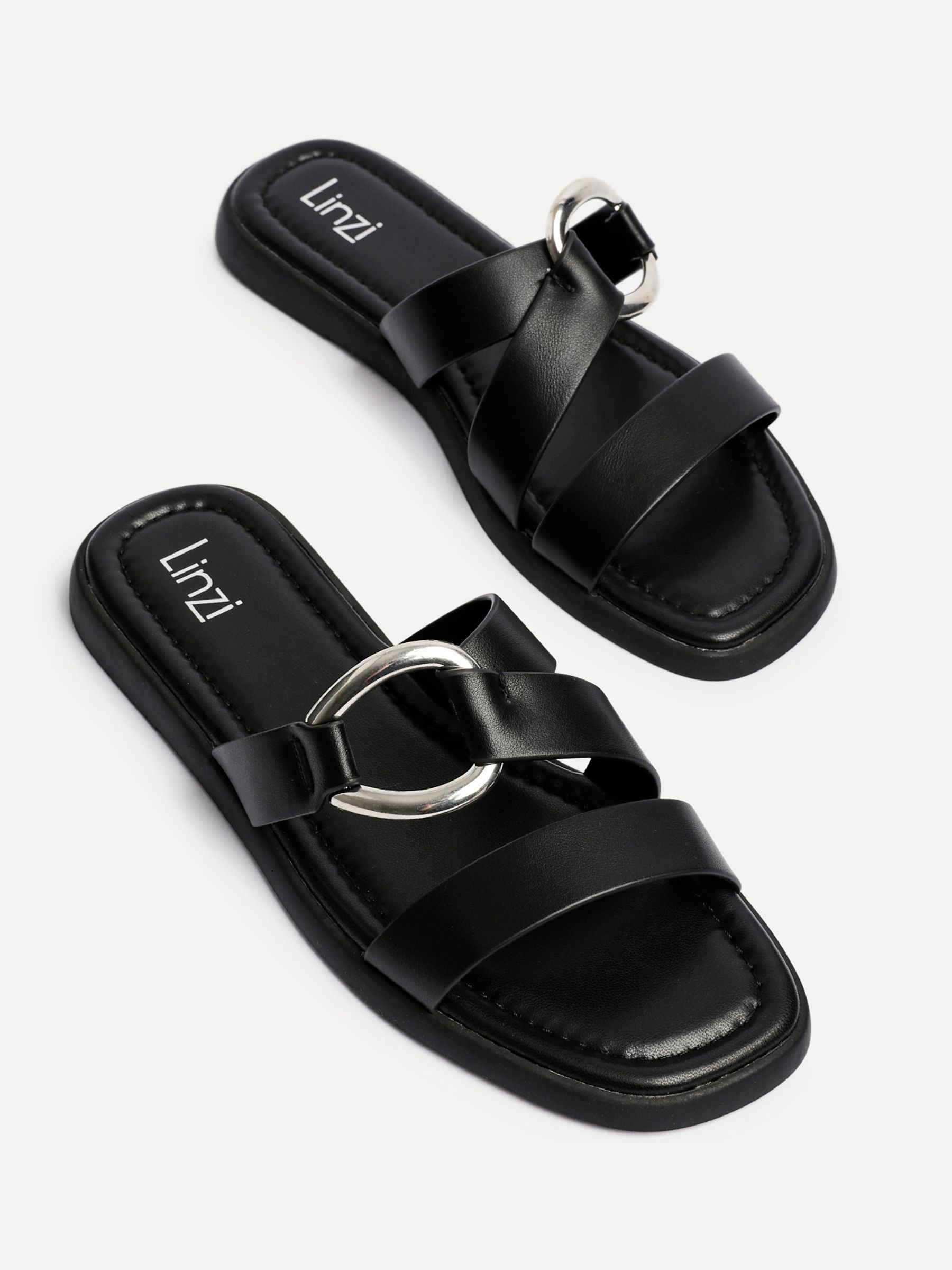 Buy Linzi Black Cassandra Double Strap Sandals With Buckle Detail from ...