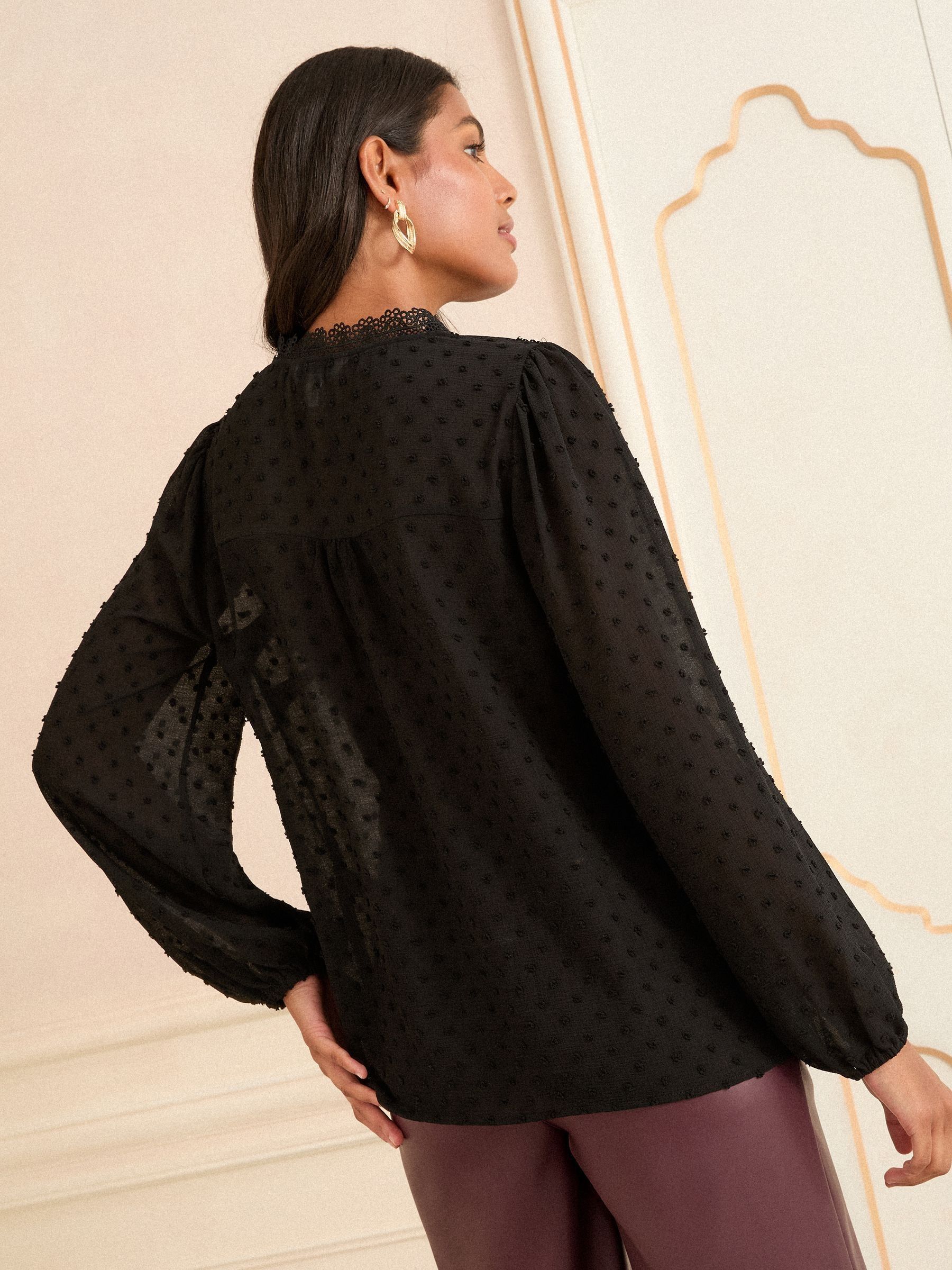 Buy Love & Roses Black V-Neck Lace Long Sleeve Dobby Blouse from Next ...