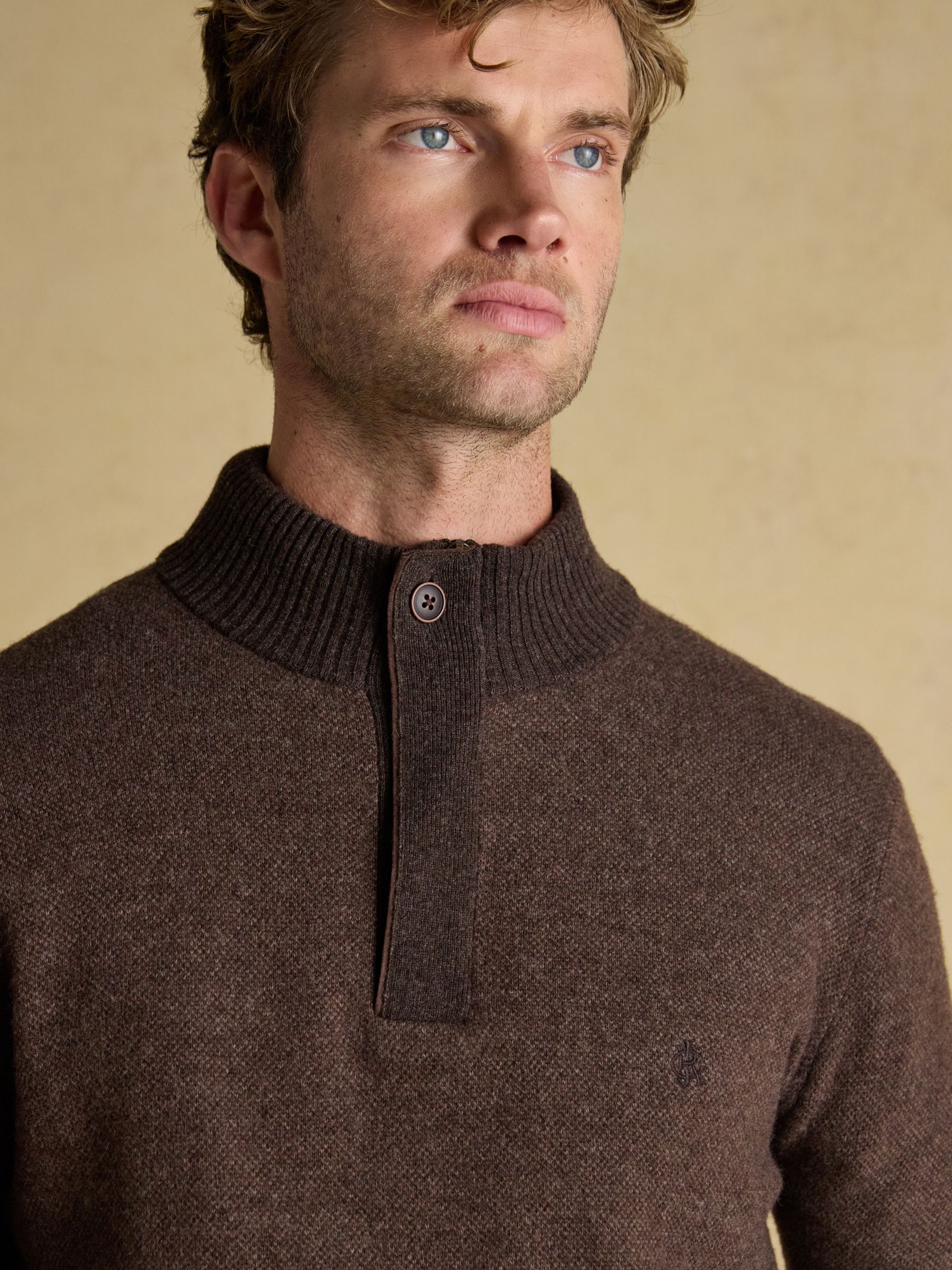 Buy Joules Highland Brown Wool-Rich Button Quarter Zip Jumper from Next ...