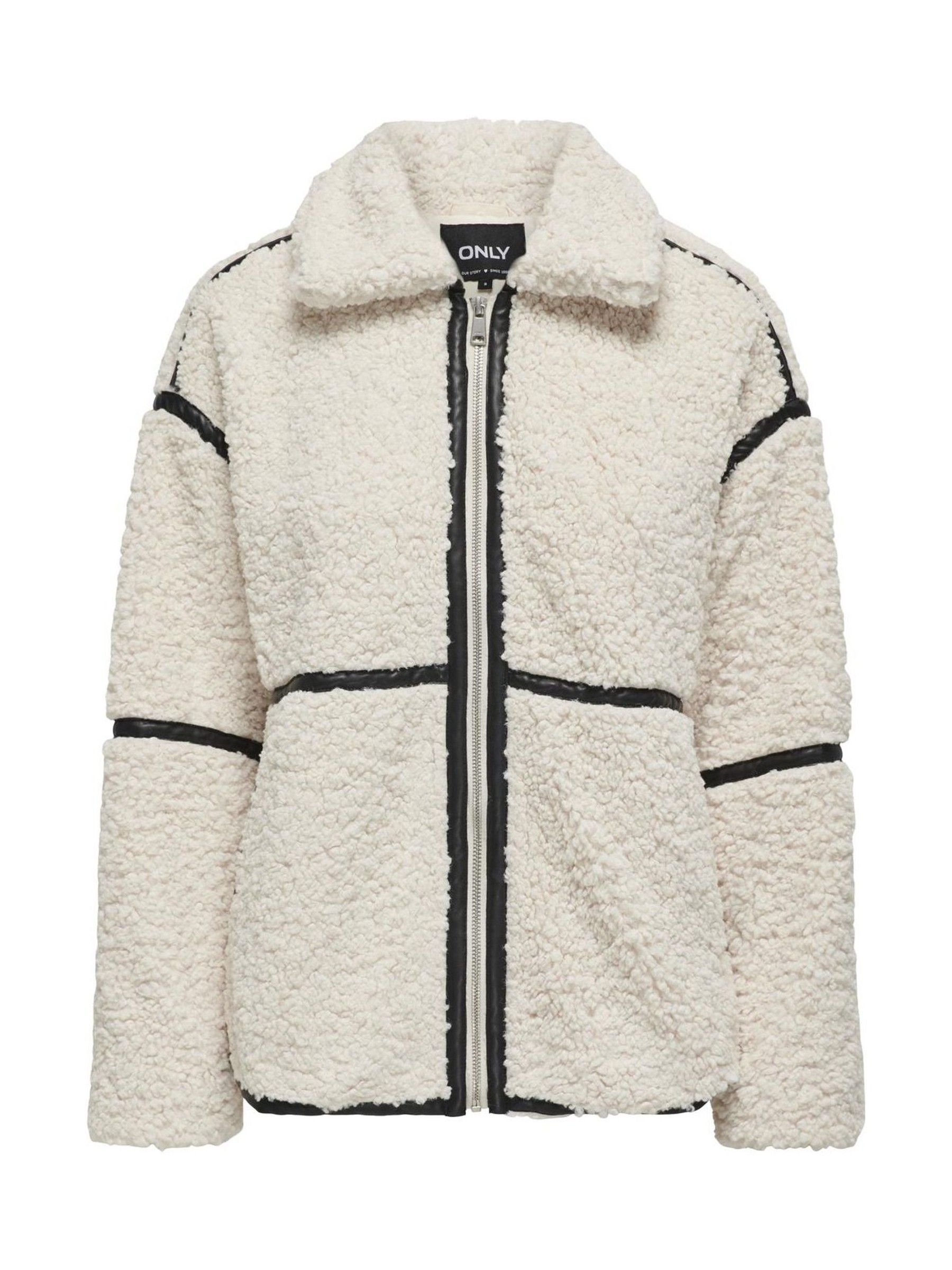 Buy ONLY Cream Faux Leather Trim Teddy Jacket from the Next UK online shop