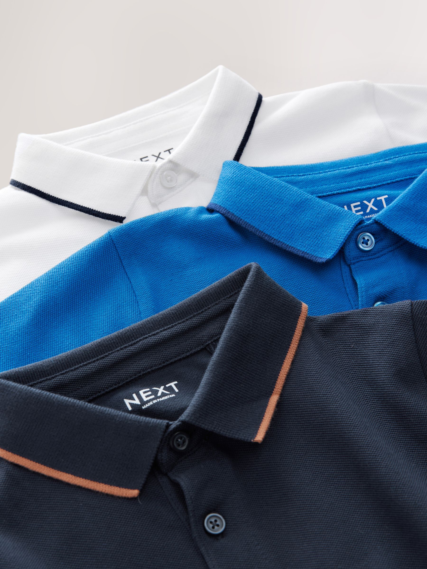 Buy White/ Cobalt Blue/ Navy Short Sleeve Polo Shirts 3 pack (3-16yrs ...