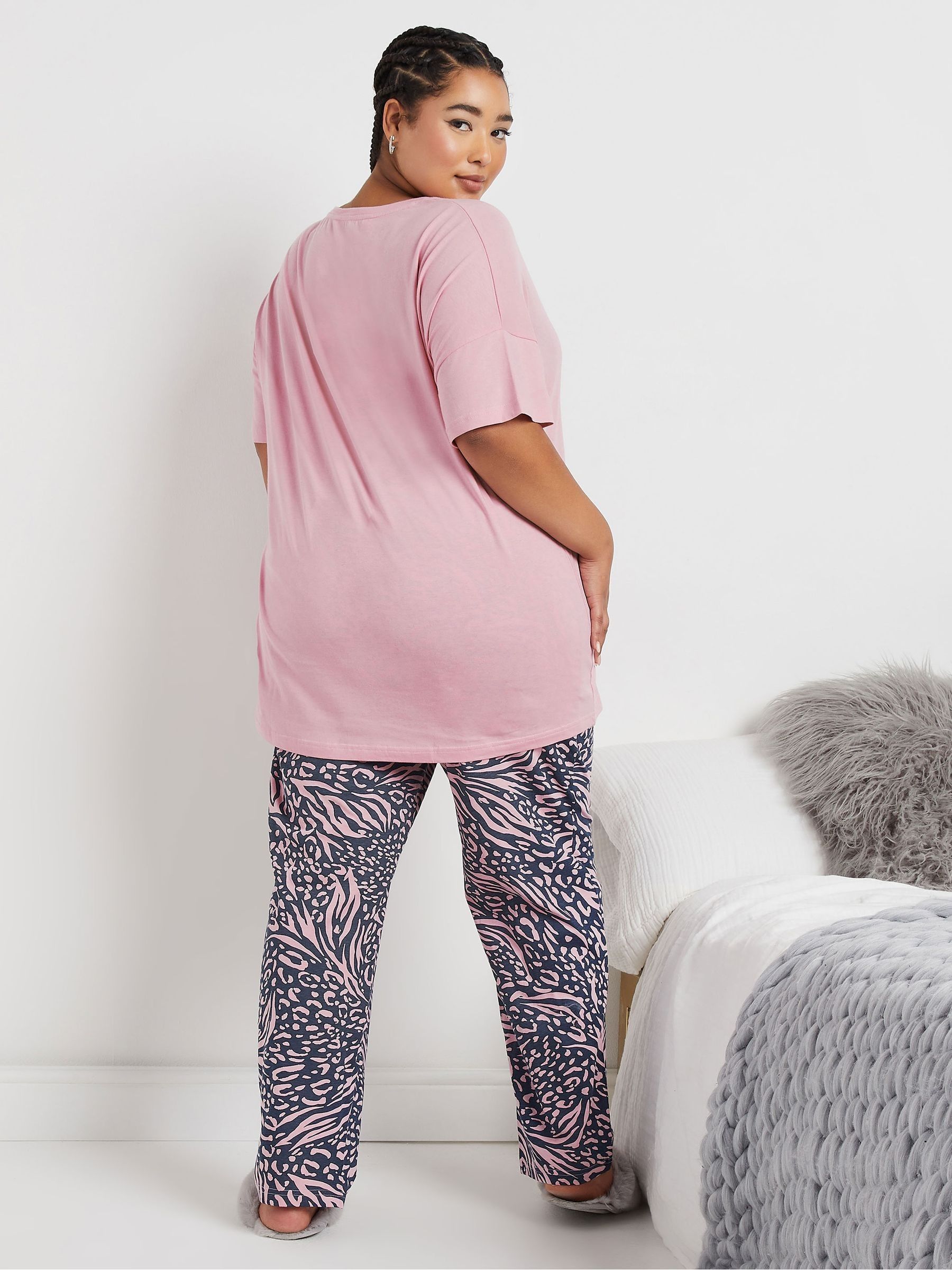 Buy Yours Curve Pink 100% Cotton Believe Short Sleeve Wide Leg Pyjamas ...
