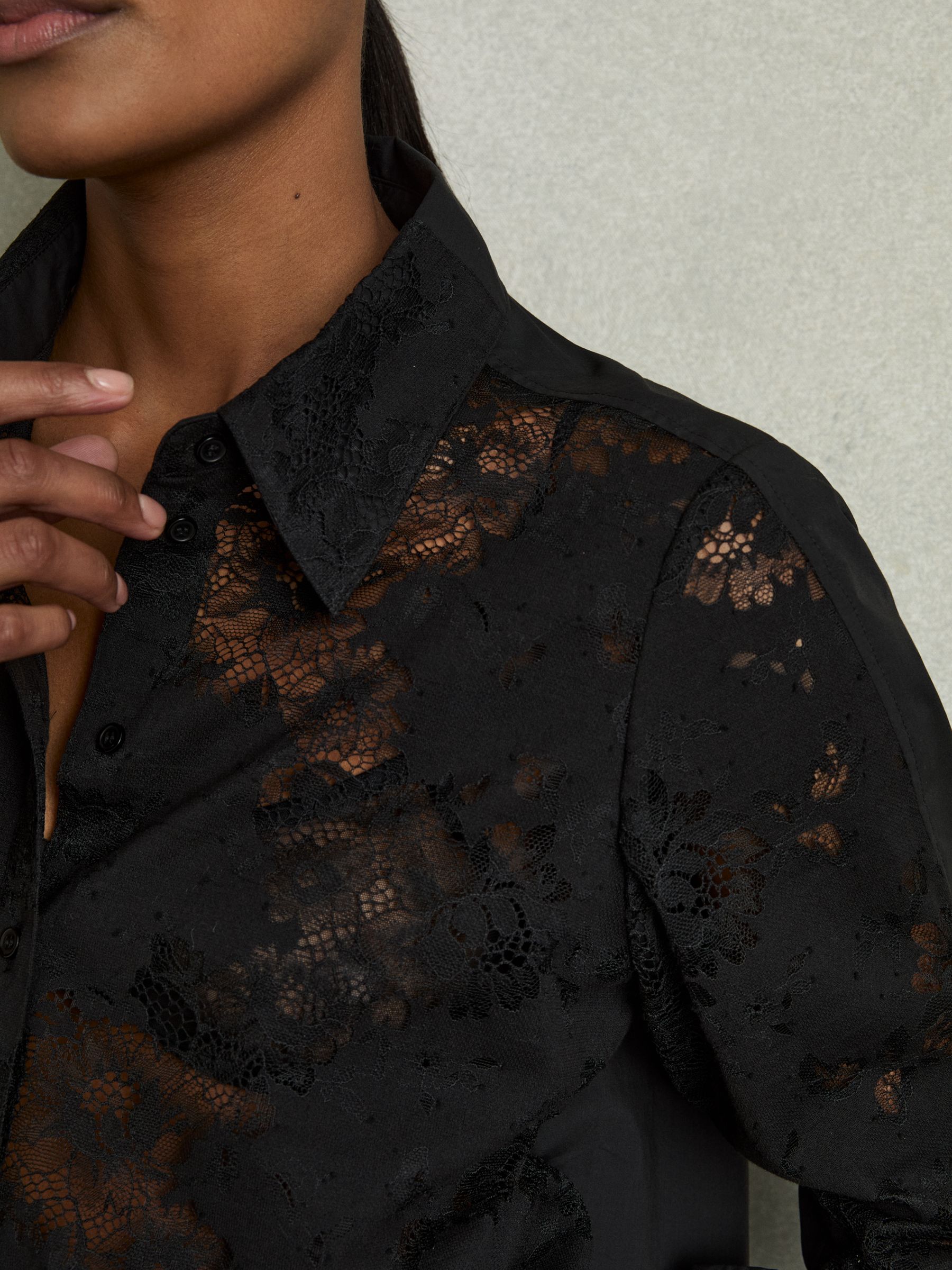 Buy Reiss Black Lacey Lace-Front Shirt With Cotton from the Next UK ...