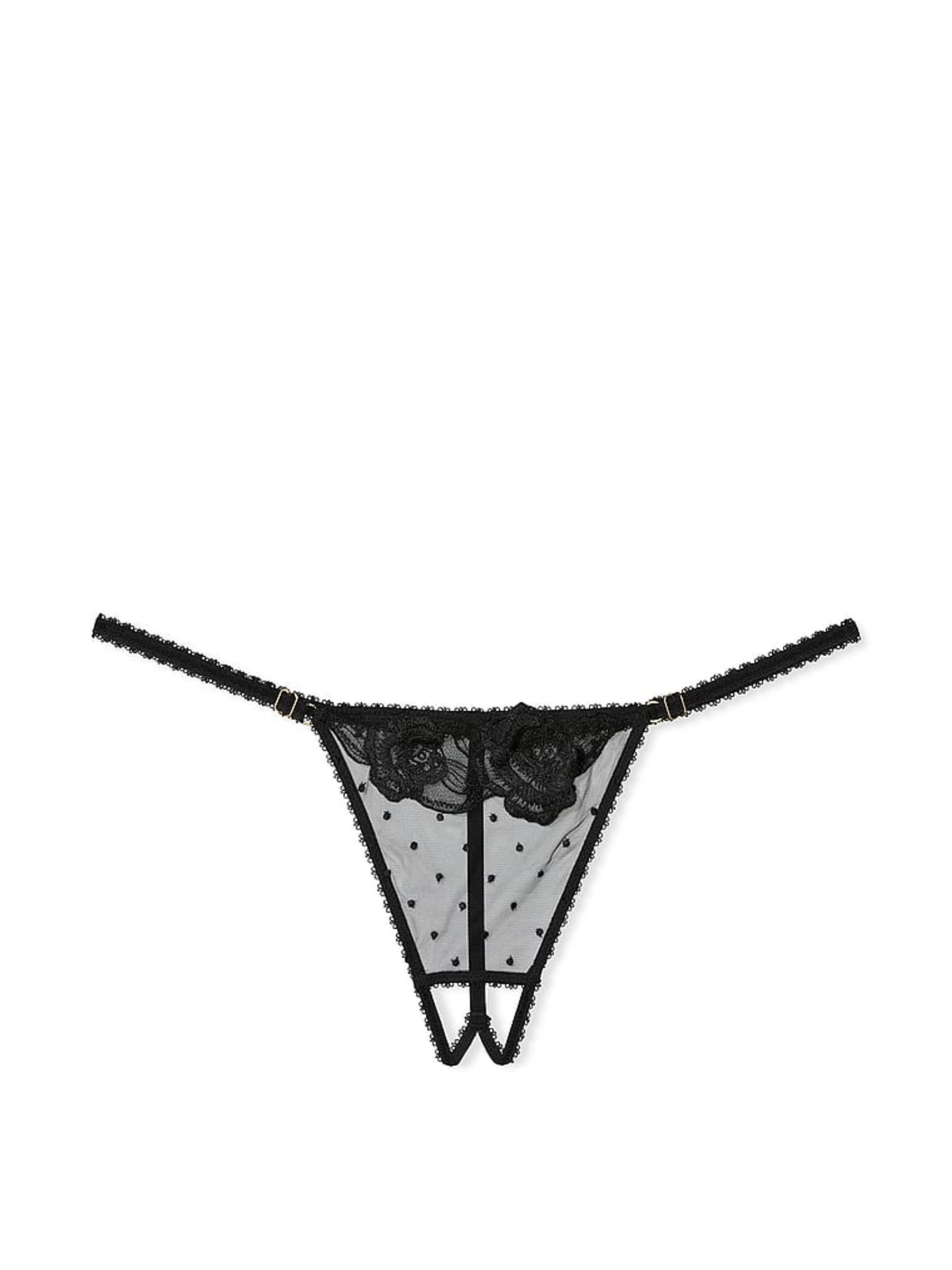 Buy Victoria's Secret Black G String Sheer Rose Crotchless Knickers ...