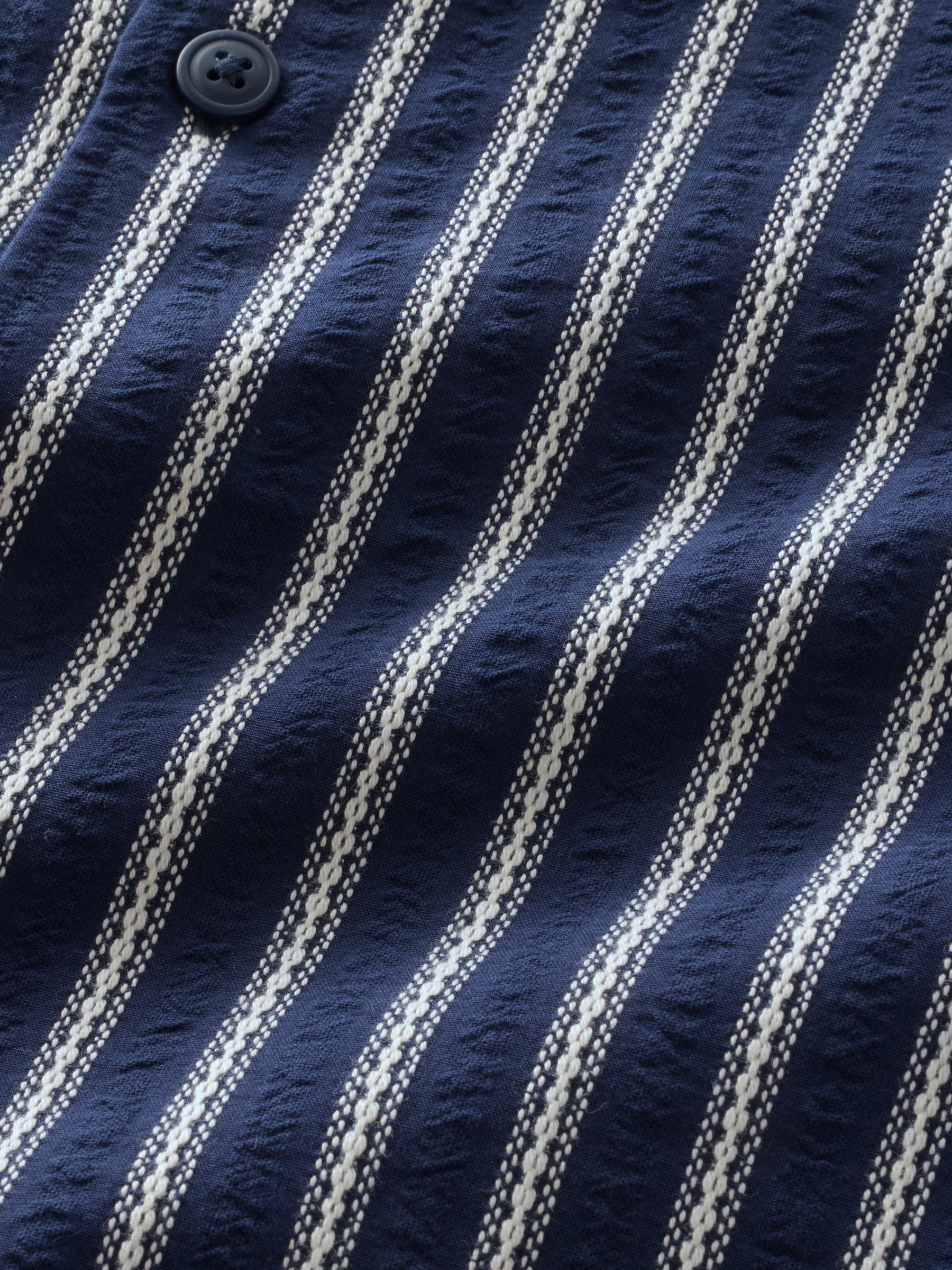 Buy Navy Blue 100% Cotton Textured Stripe Short Sleeve Shirt from the ...