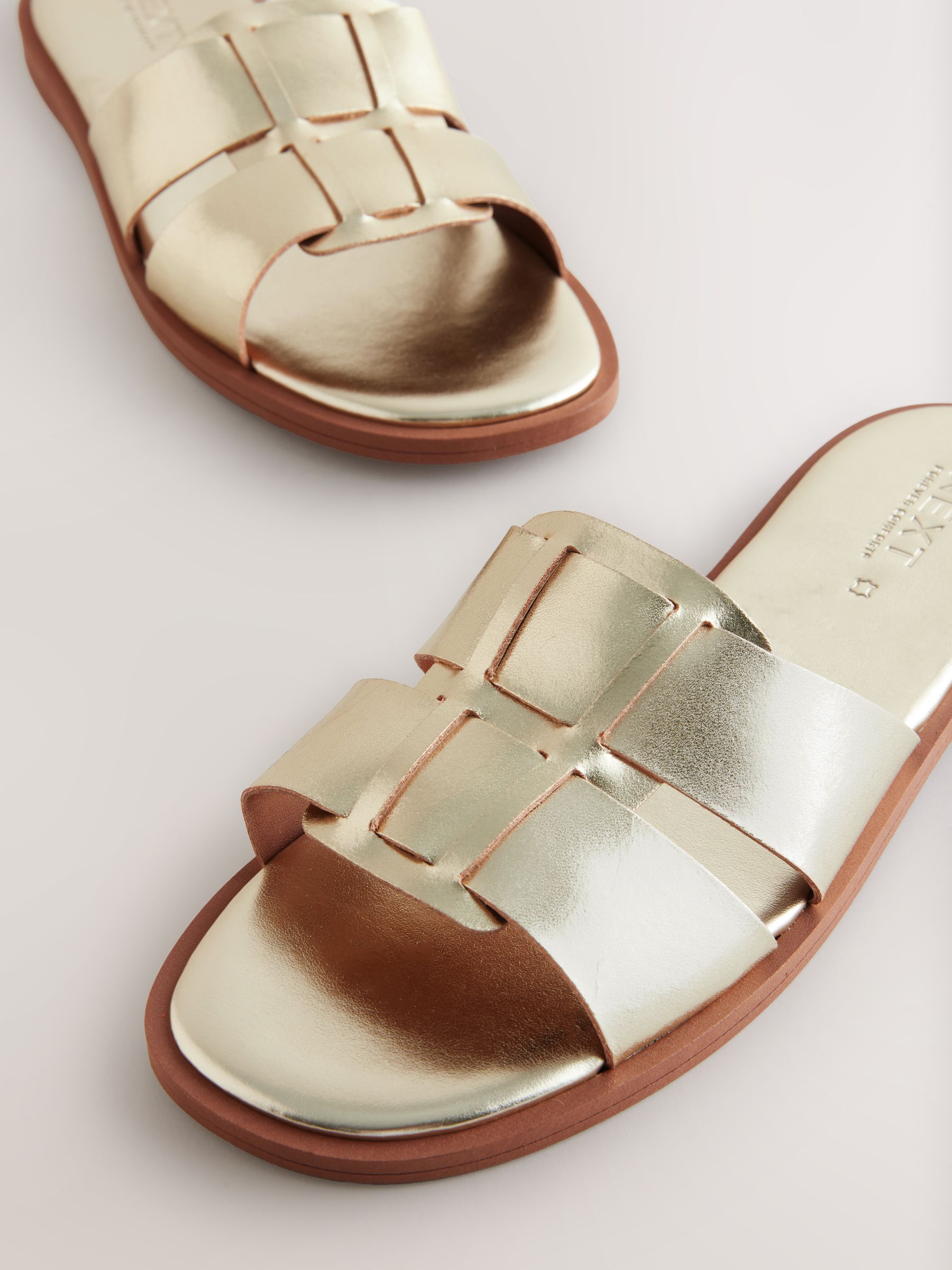 Buy Gold Leather Extra Wide Fit Slot Mule Sandals from the Next UK ...