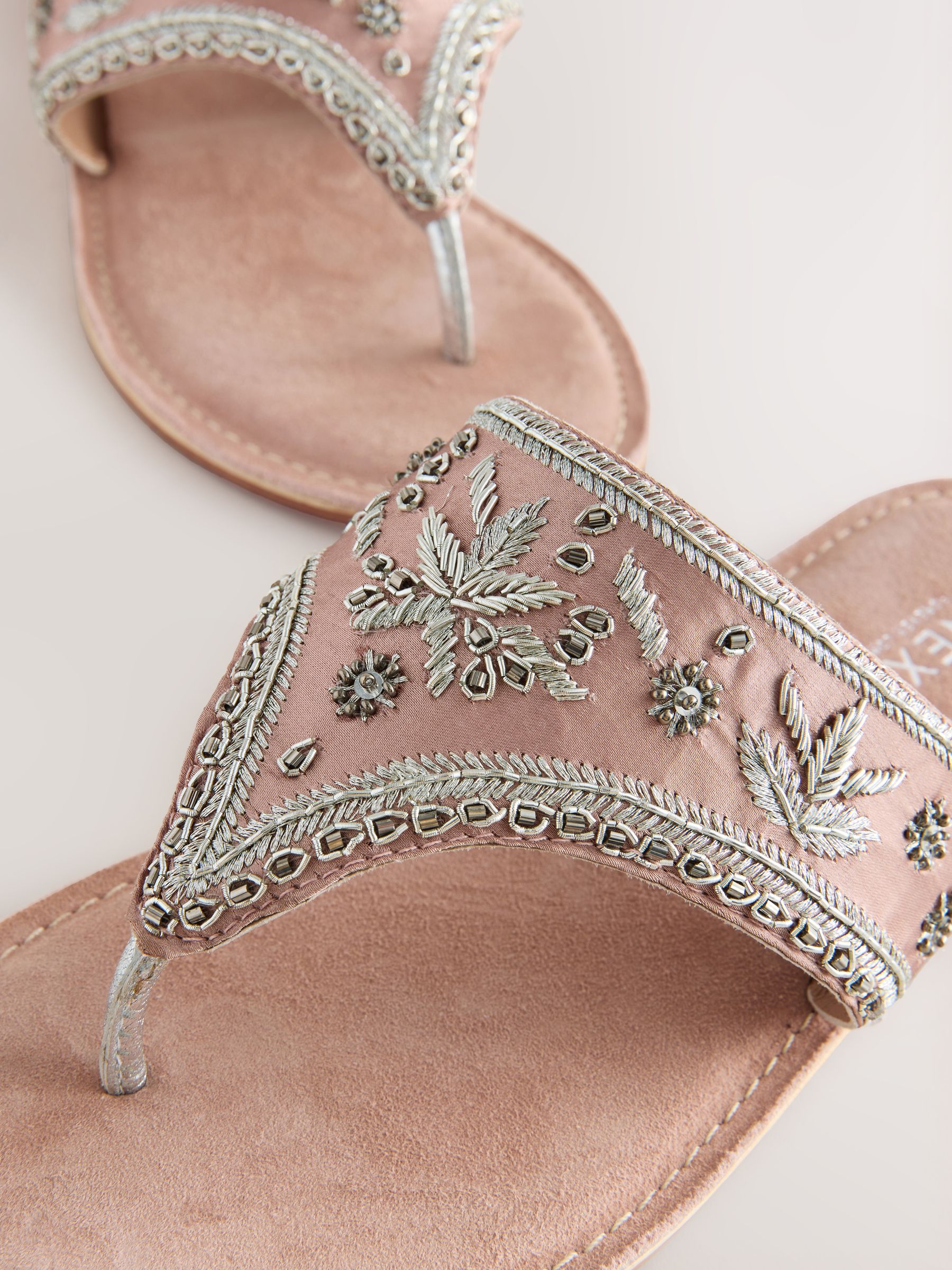 Buy Pink Suede Extra Wide Fit Chunky Beaded Toe Thong Sandals from the ...