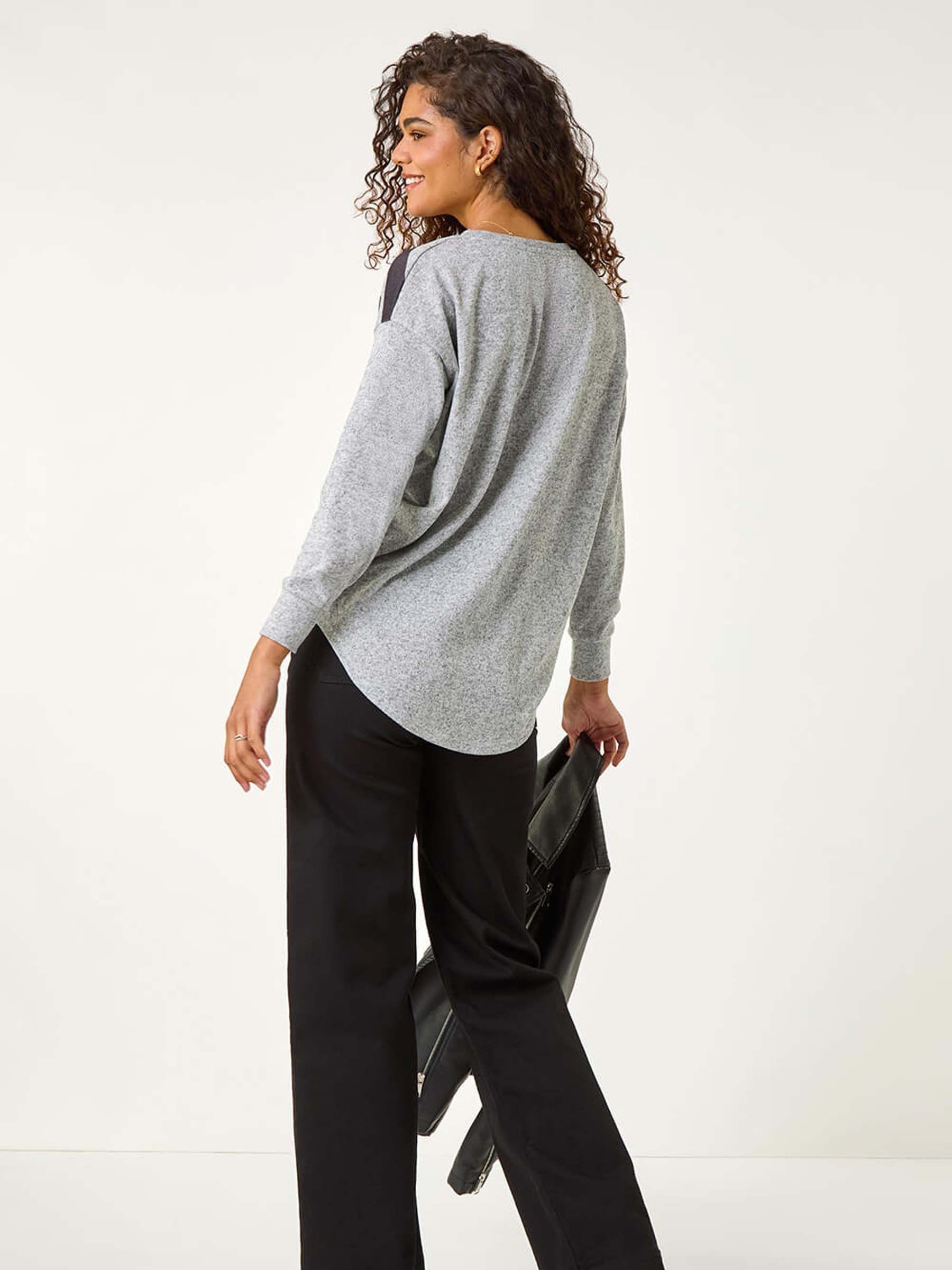 Buy Roman Grey Contrast Stripe Ribbed Snit Top from the Next UK online shop