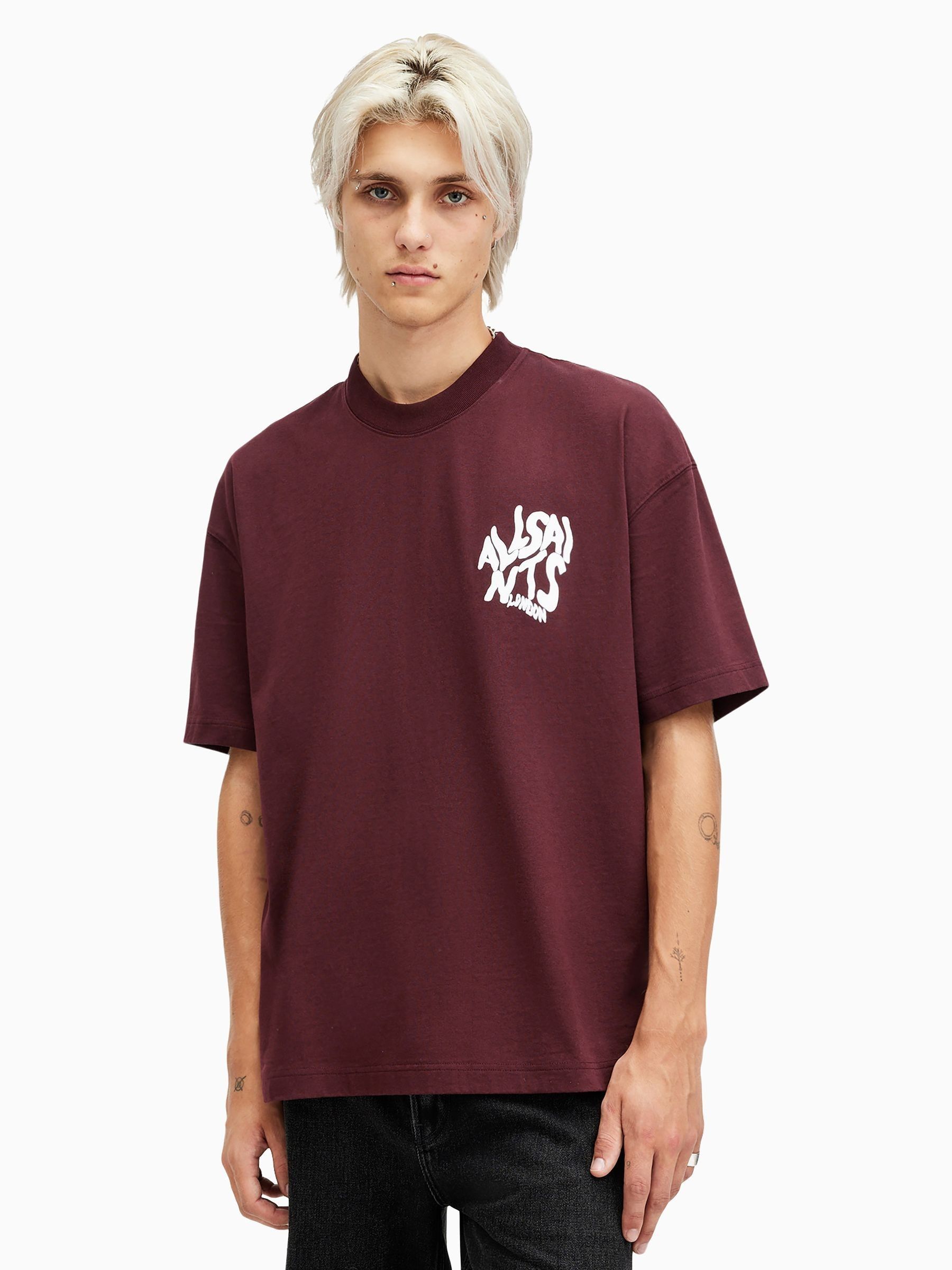 Buy AllSaints Red Orlando Short Sleeve Crew Neck Cotton T-Shirt from ...