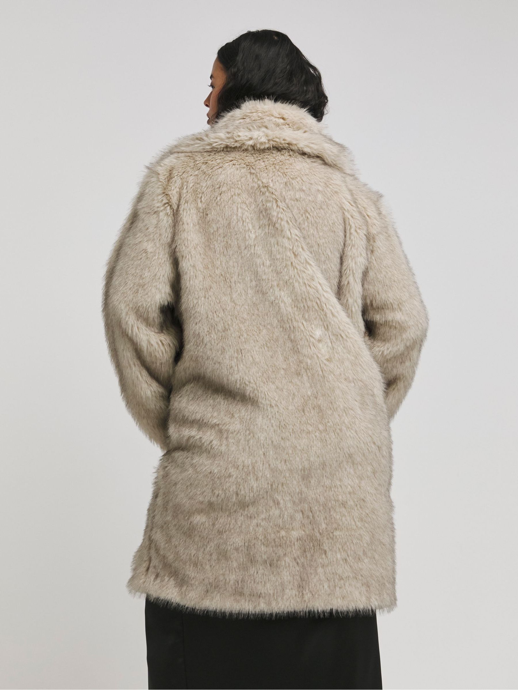 Buy Simply Be Natural Longline Collar Revere Faux Fur Coat from the ...