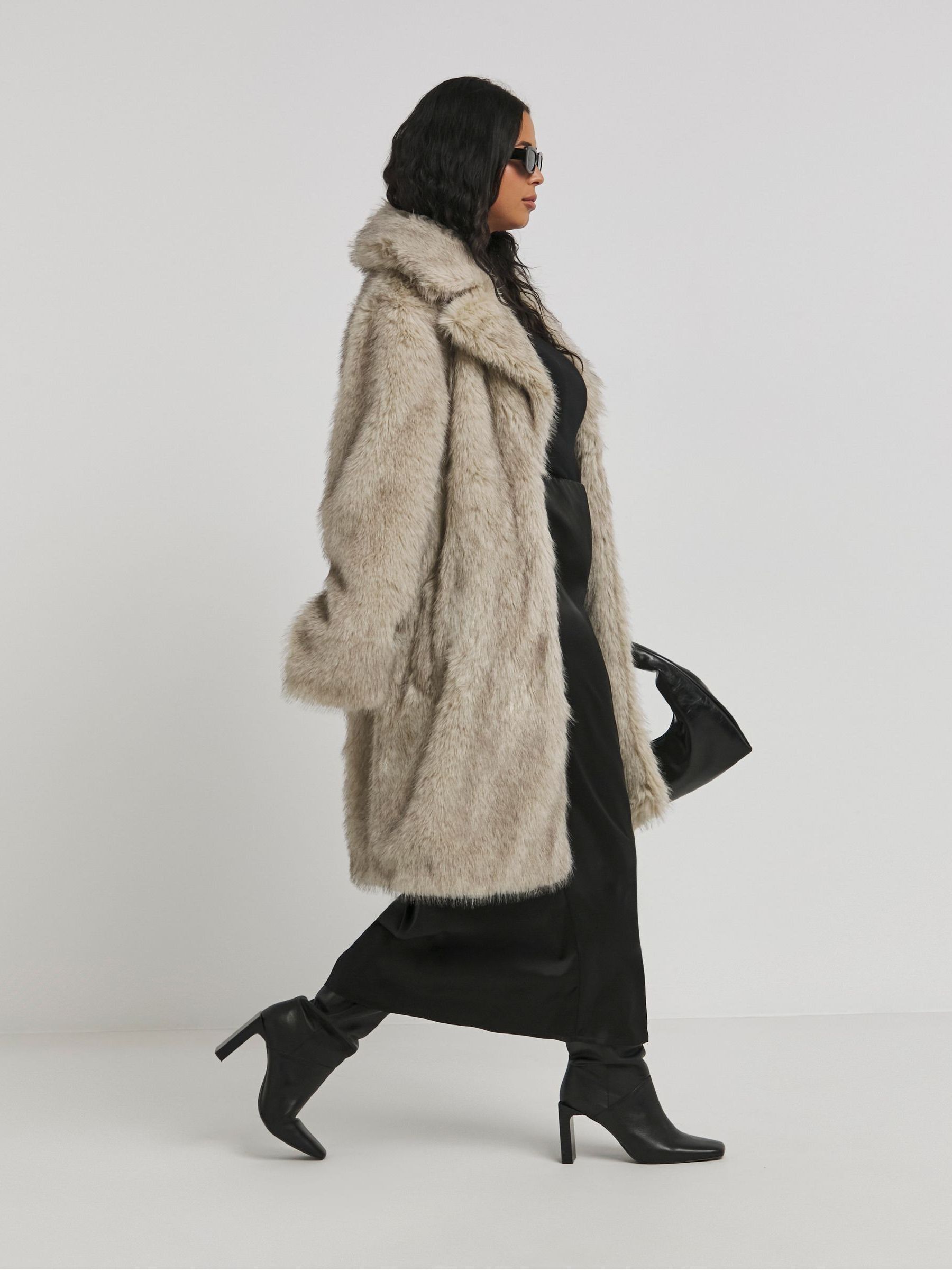 Buy Simply Be Natural Longline Collar Revere Faux Fur Coat from the ...