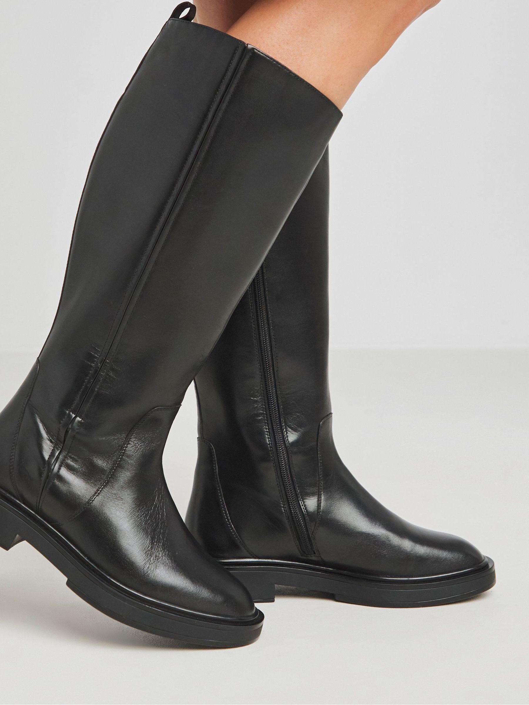 Buy Simply Be Black Knee High Flat Stretch Seam Detail Boots In Wide ...