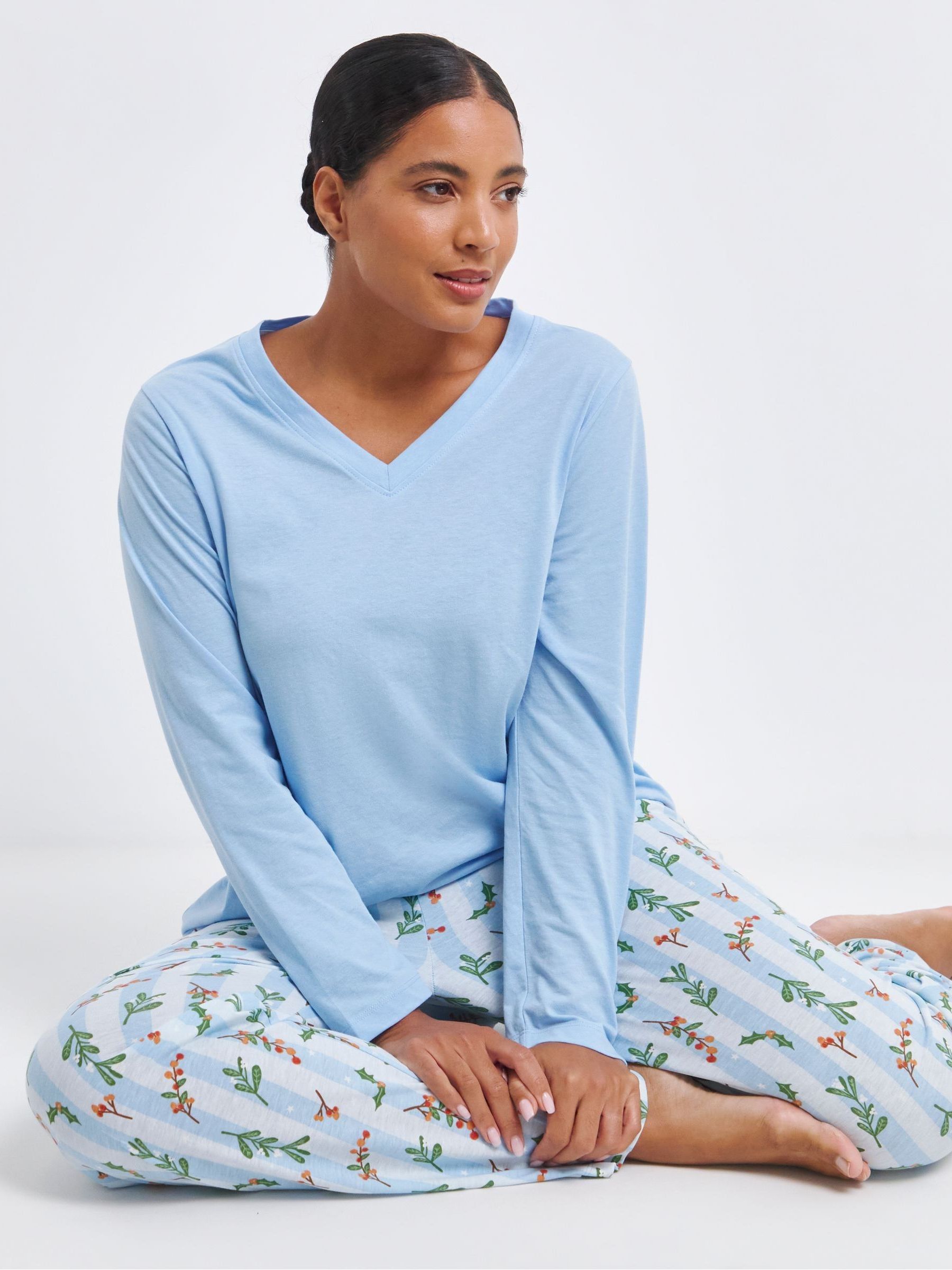 Buy Simply Be Blue Pretty Secrets Value Long Sleeve Pyjamas Set 2 Pack ...