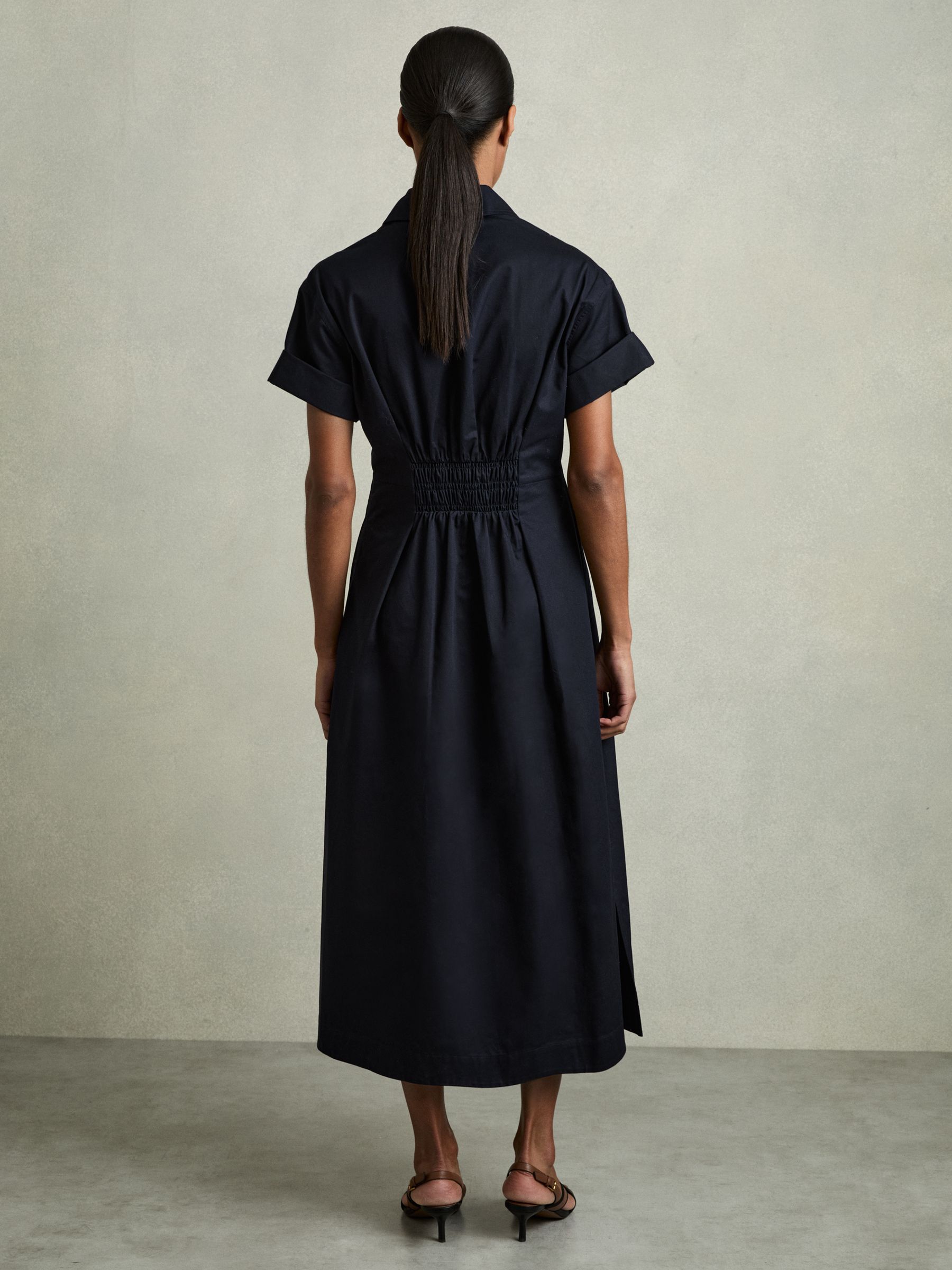 Buy Reiss Navy Aubrey Cotton Pleated-Waist Midi Dress from the Next UK ...