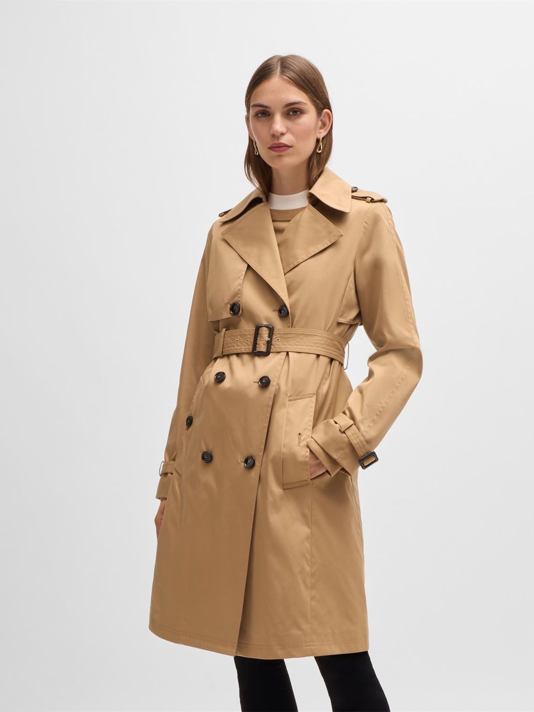 Buy BOSS Natural Double Breasted Belted Trench Coat from the Next UK ...