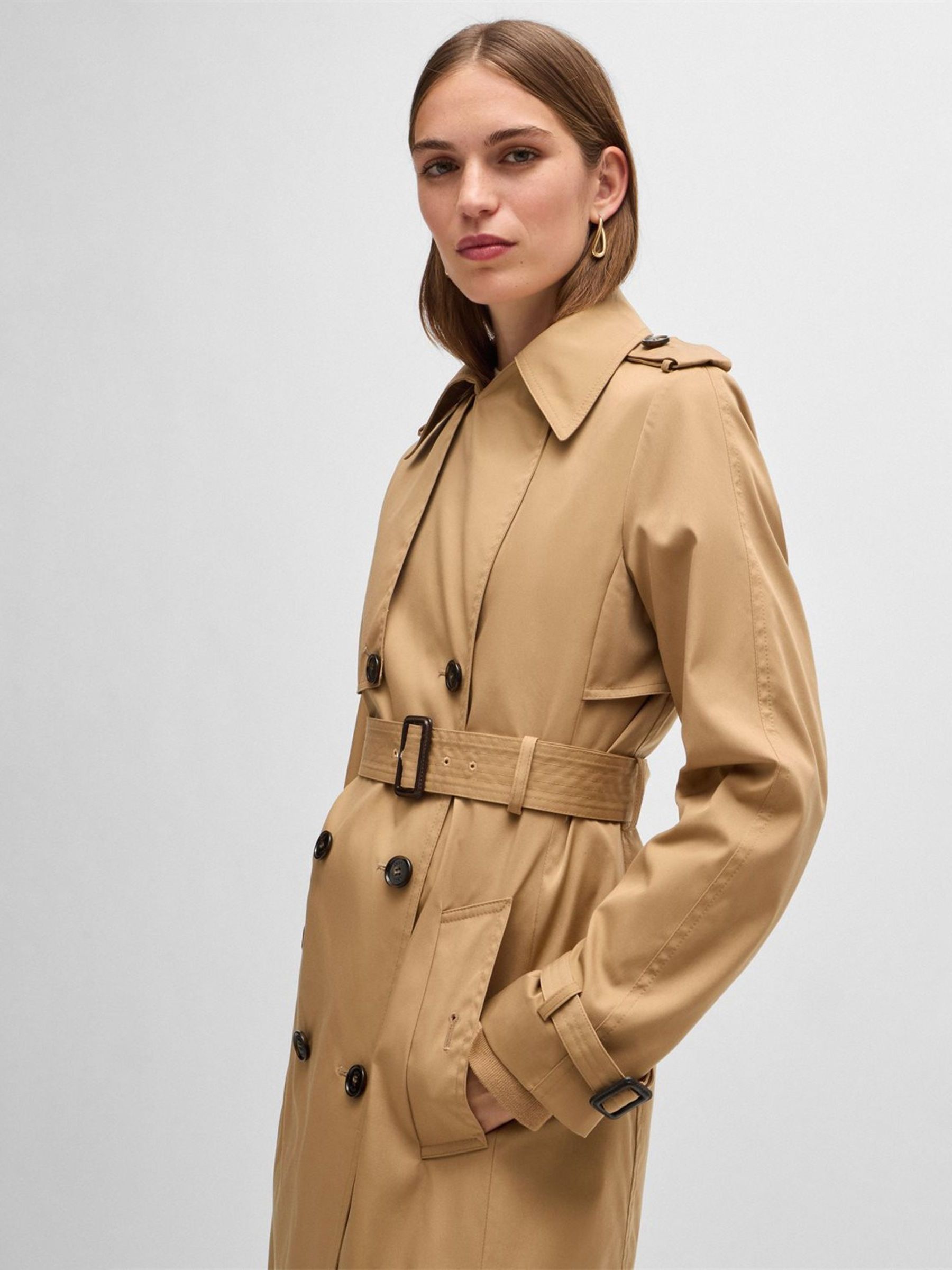Buy BOSS Natural Double Breasted Belted Trench Coat from the Next UK ...