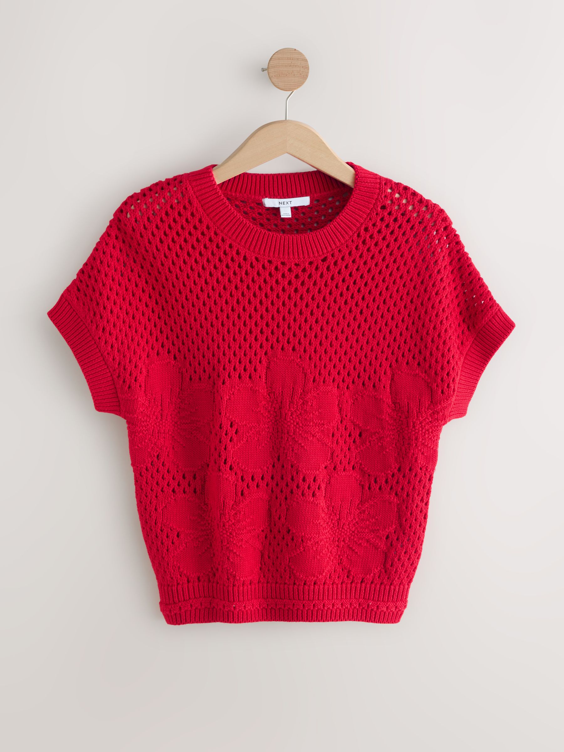 Buy Red 100% Cotton Floral Crochet Short Sleeve Top from the Next UK ...