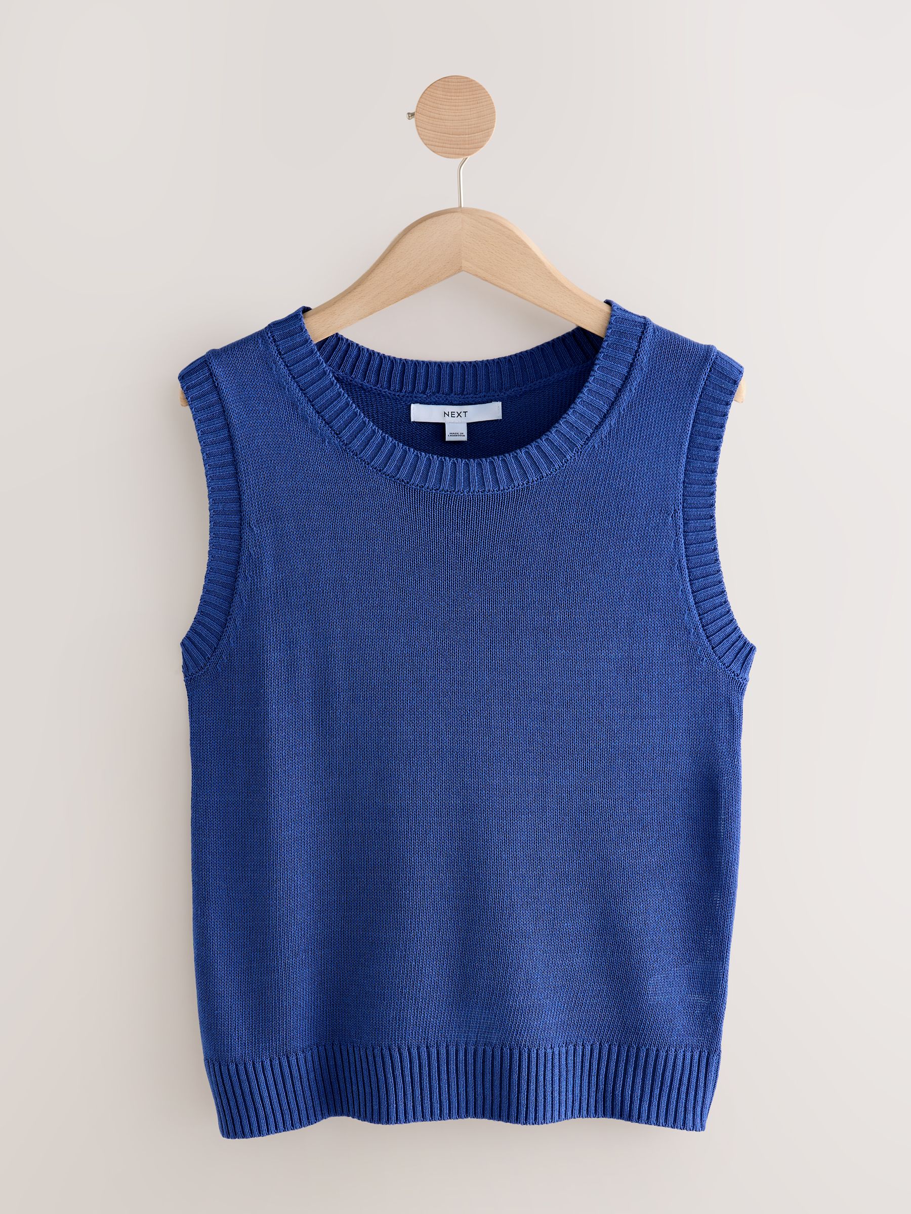 Buy Blue Knitted Crew Neck Vest with Linen from the Next UK online shop