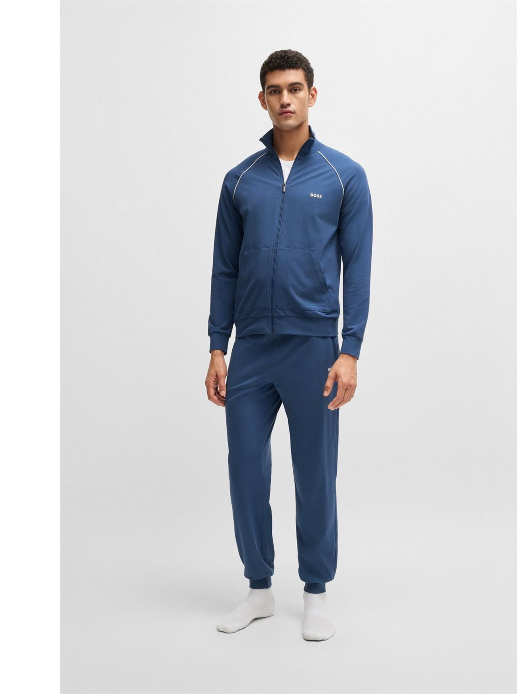 Buy BOSS Blue Stretch Cotton Cuffed Tracksuit Bottoms from the Next UK ...