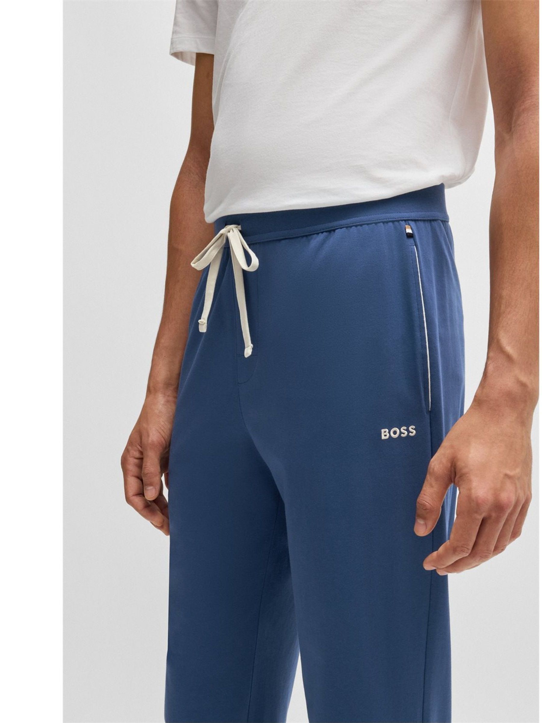 Buy BOSS Blue Stretch Cotton Cuffed Tracksuit Bottoms from the Next UK ...