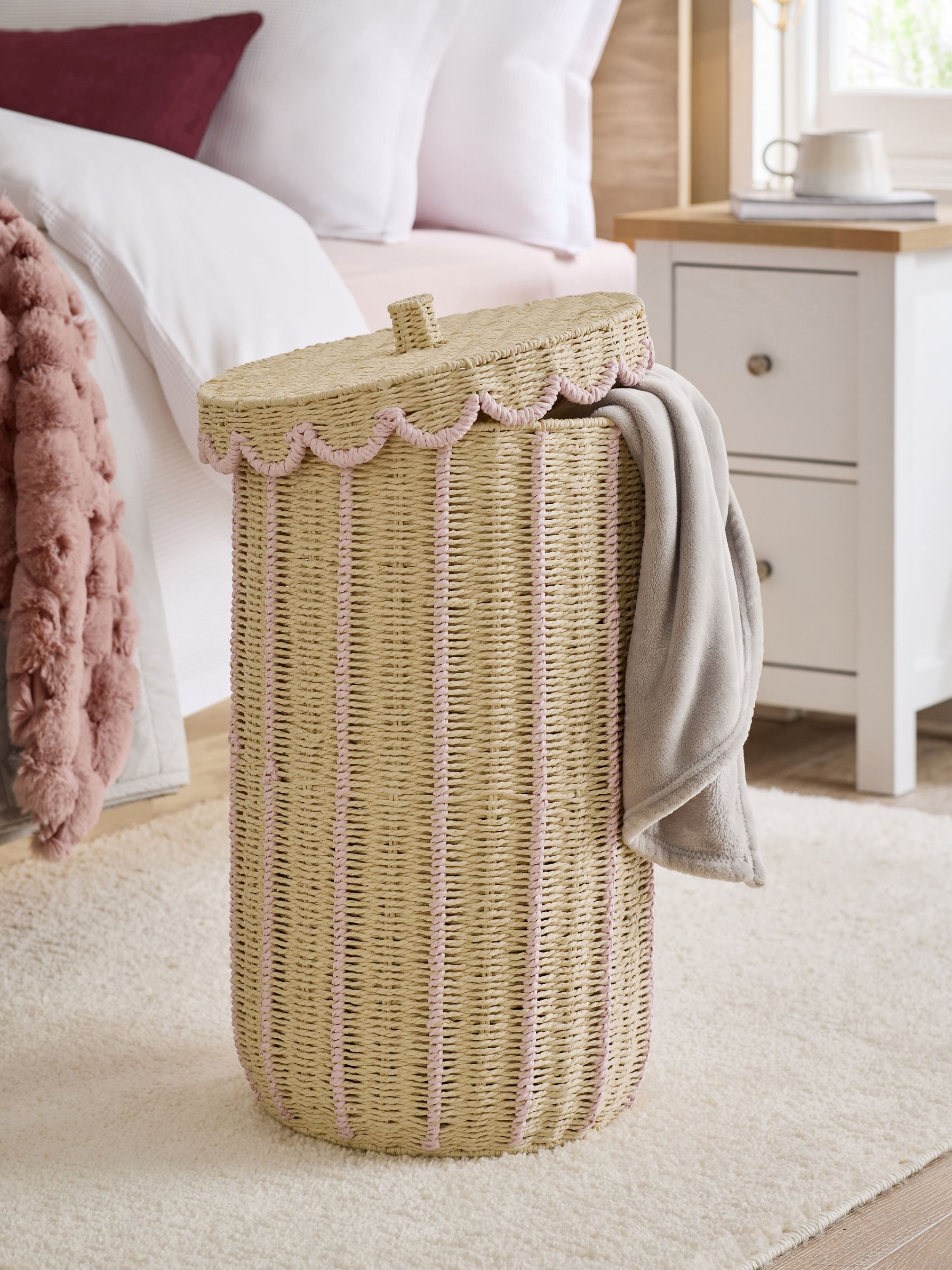 Buy Natural/Pink Scallop Wicker Laundry Basket with Lid from the Next ...