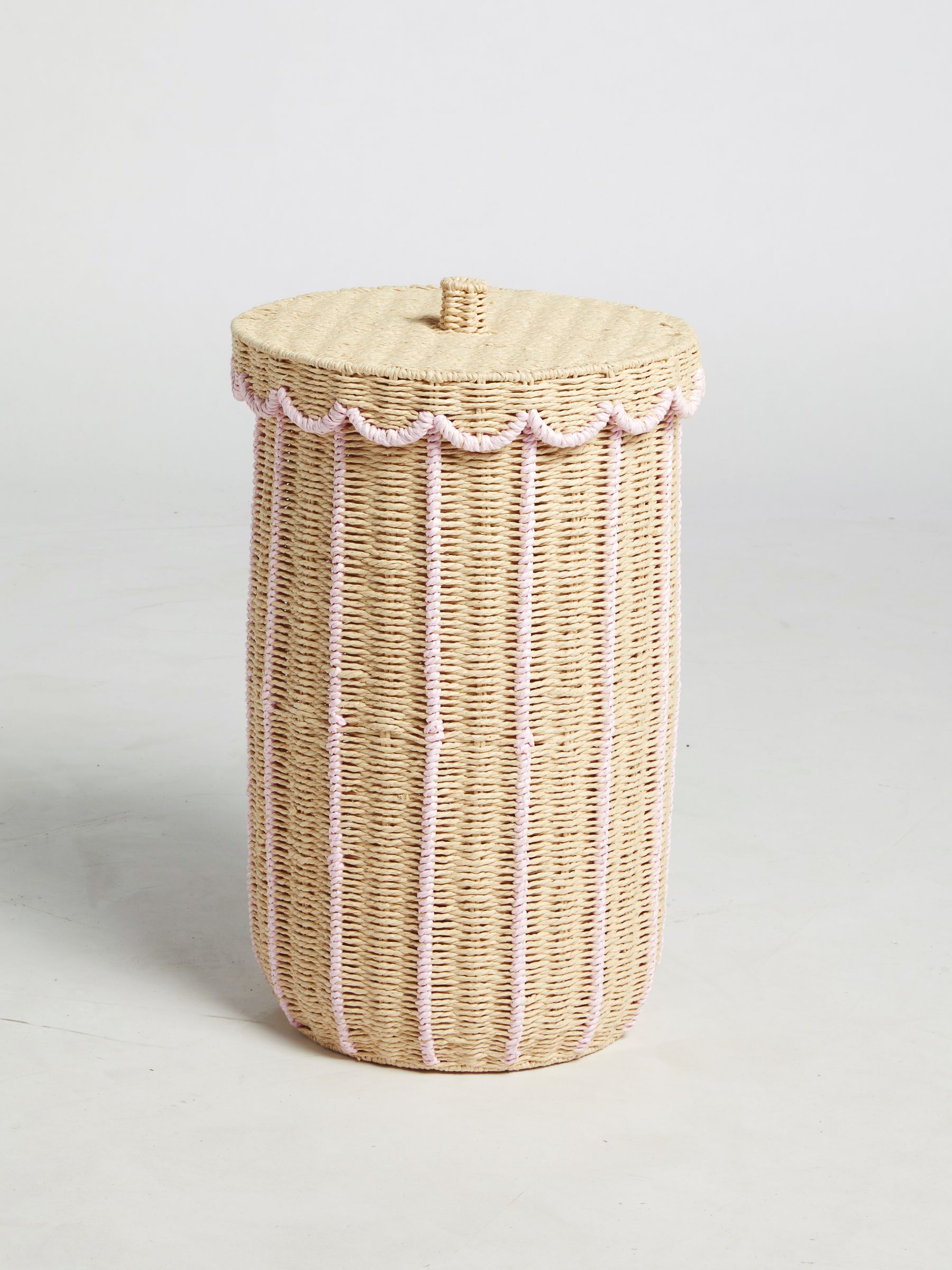 Buy Natural/Pink Scallop Wicker Laundry Basket with Lid from the Next ...