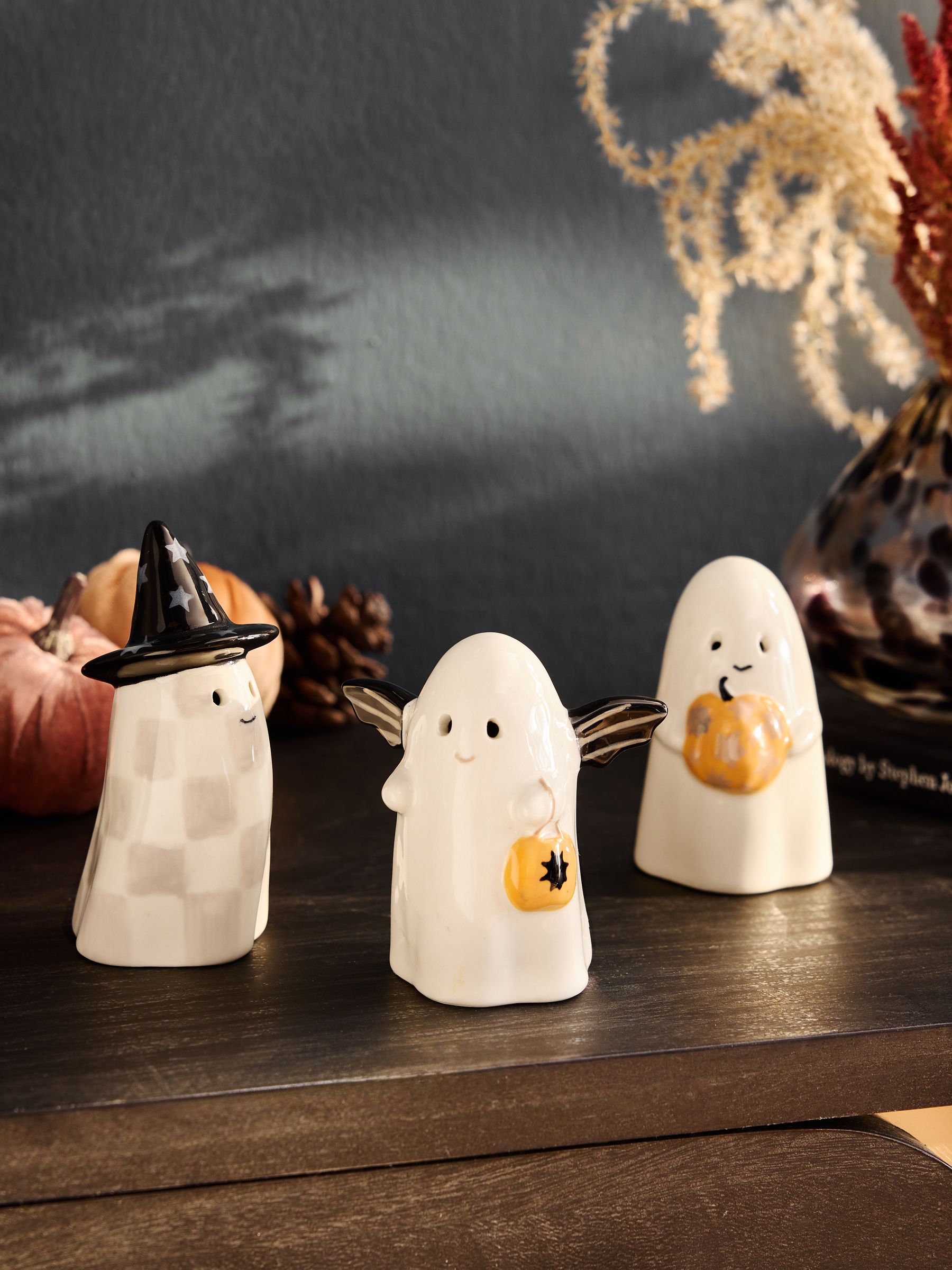 Buy 3 Pack White Happy Halloween Ceramic Ghost Ornaments from the Next ...