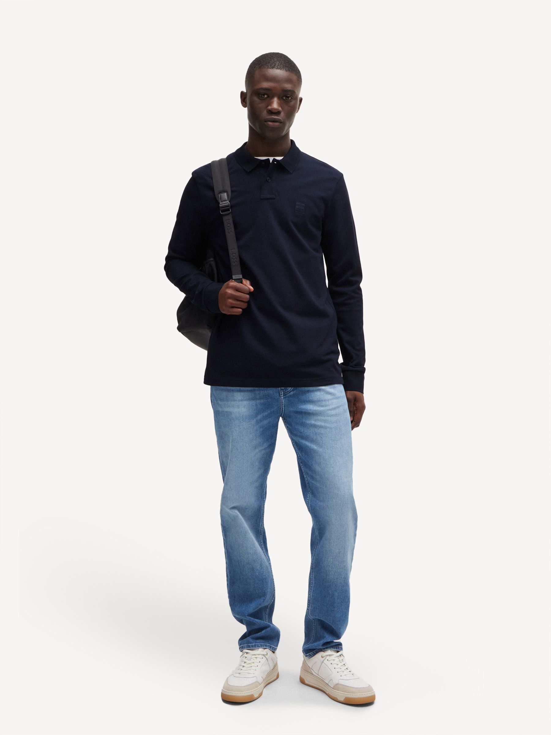Buy BOSS Navy Passerby Box Logo Long Sleeve Polo Shirt from the Next UK ...