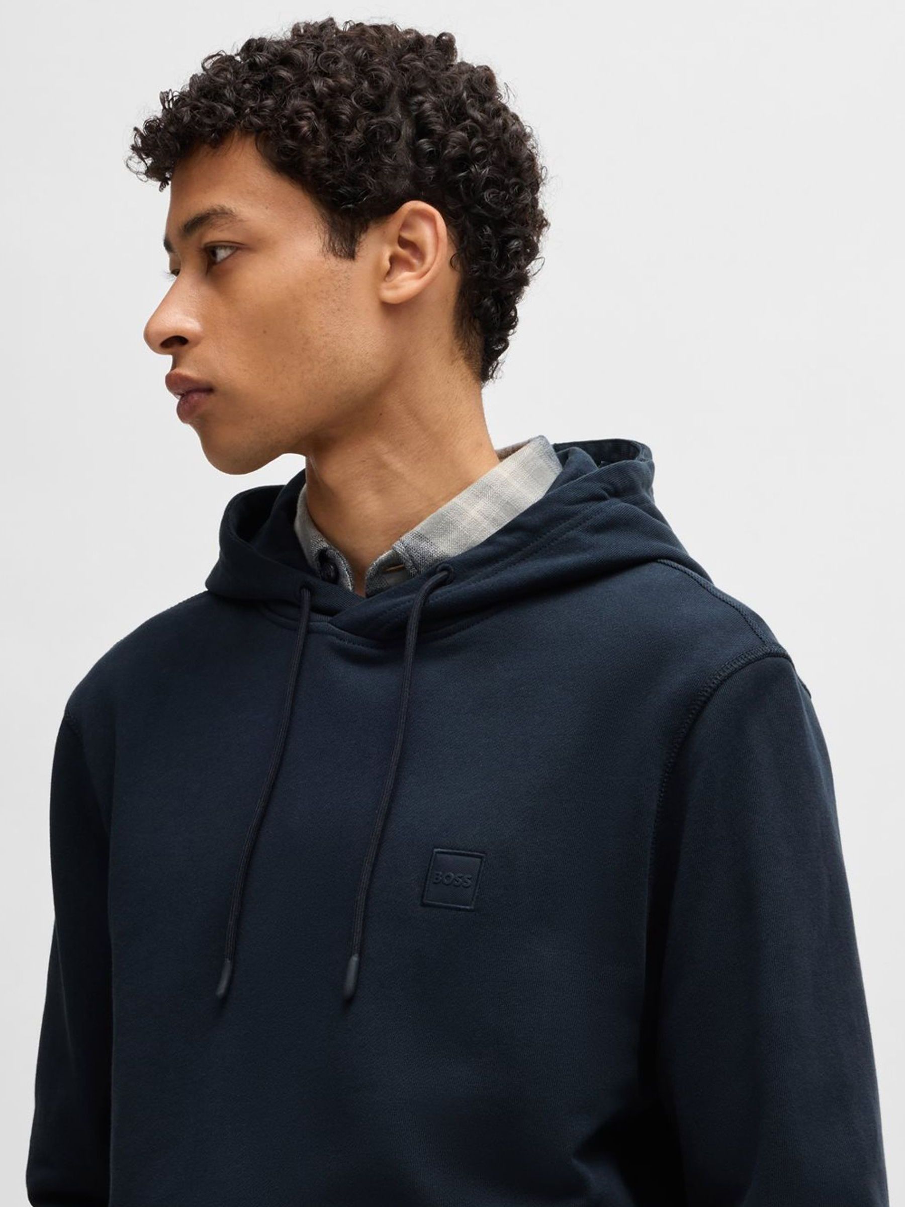 Buy BOSS Blue Navy Regular-Fit Wetalk Logo Hoodie from the Next UK ...