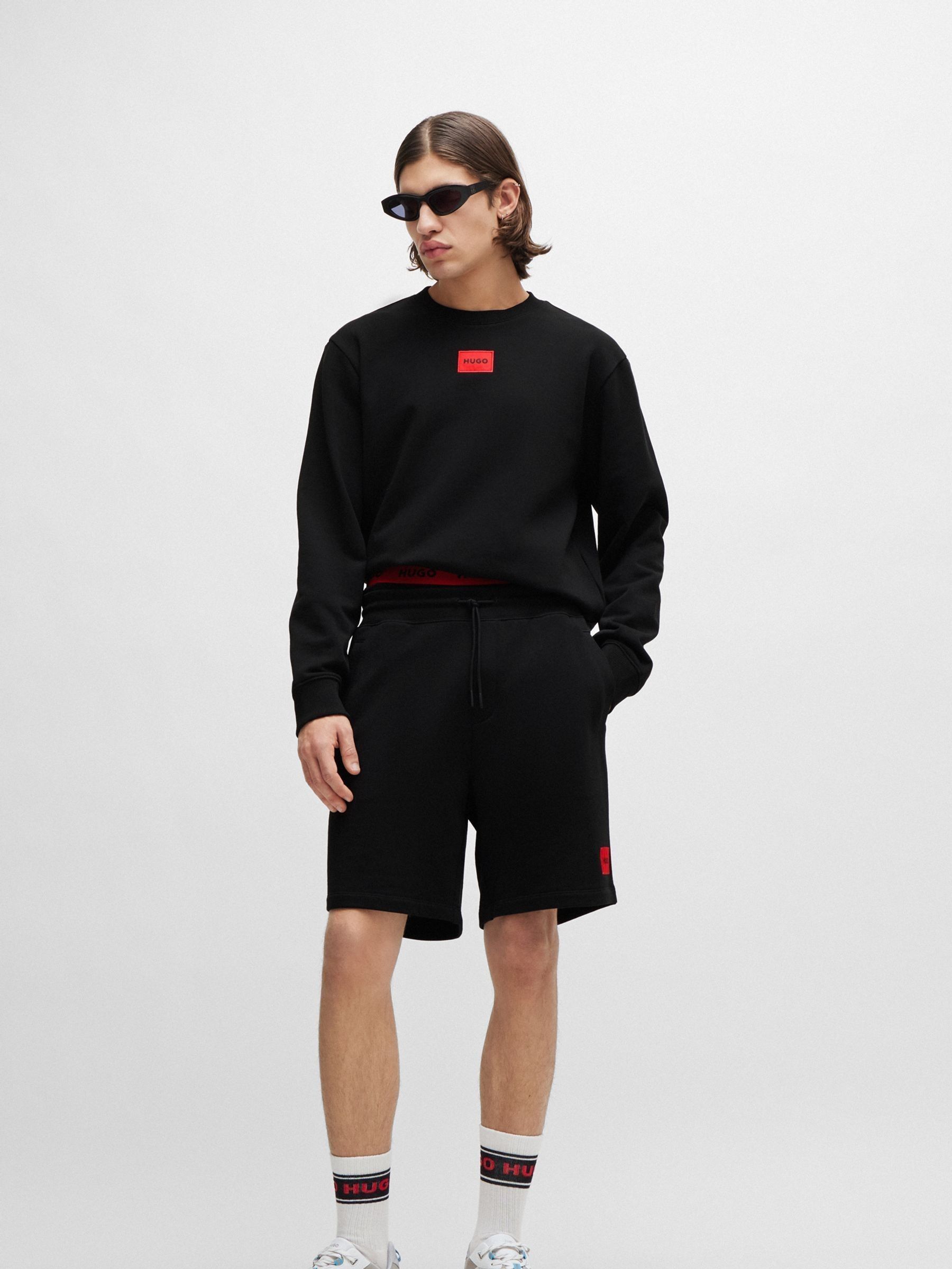 Buy HUGO Black Logo Label Regular-Fit Terry Cotton Sweatshirt from the ...