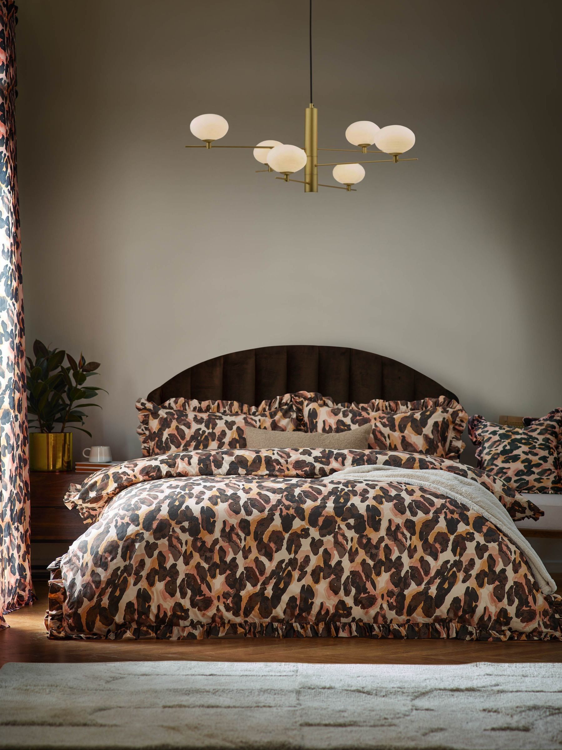 Buy Furn Brown Leopard Print Ruffle Duvet Cover and Pillowcase Set from ...