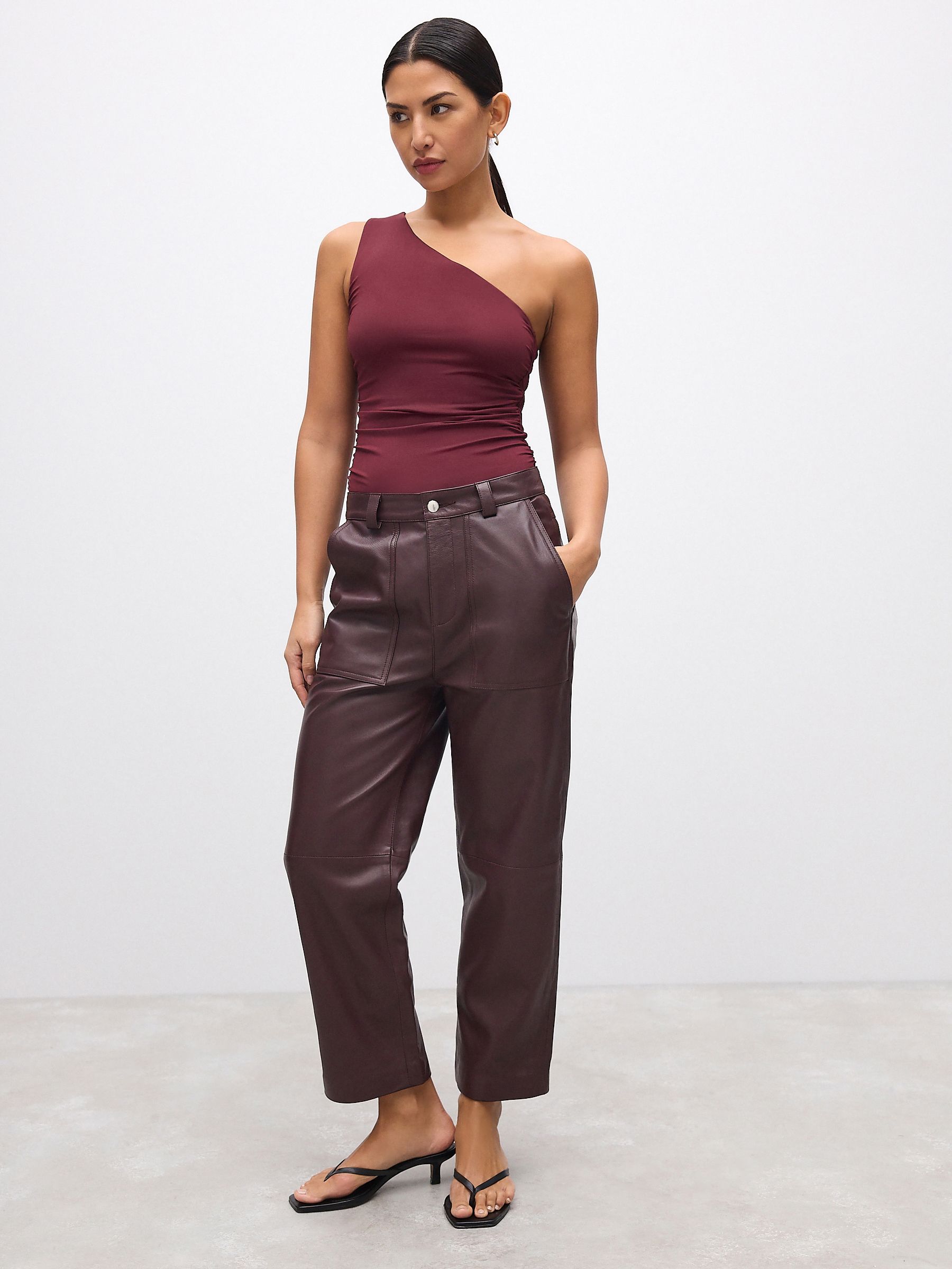 Buy Burgundy Red Soft Touch Polyamide One Shoulder Ruched Top from the ...