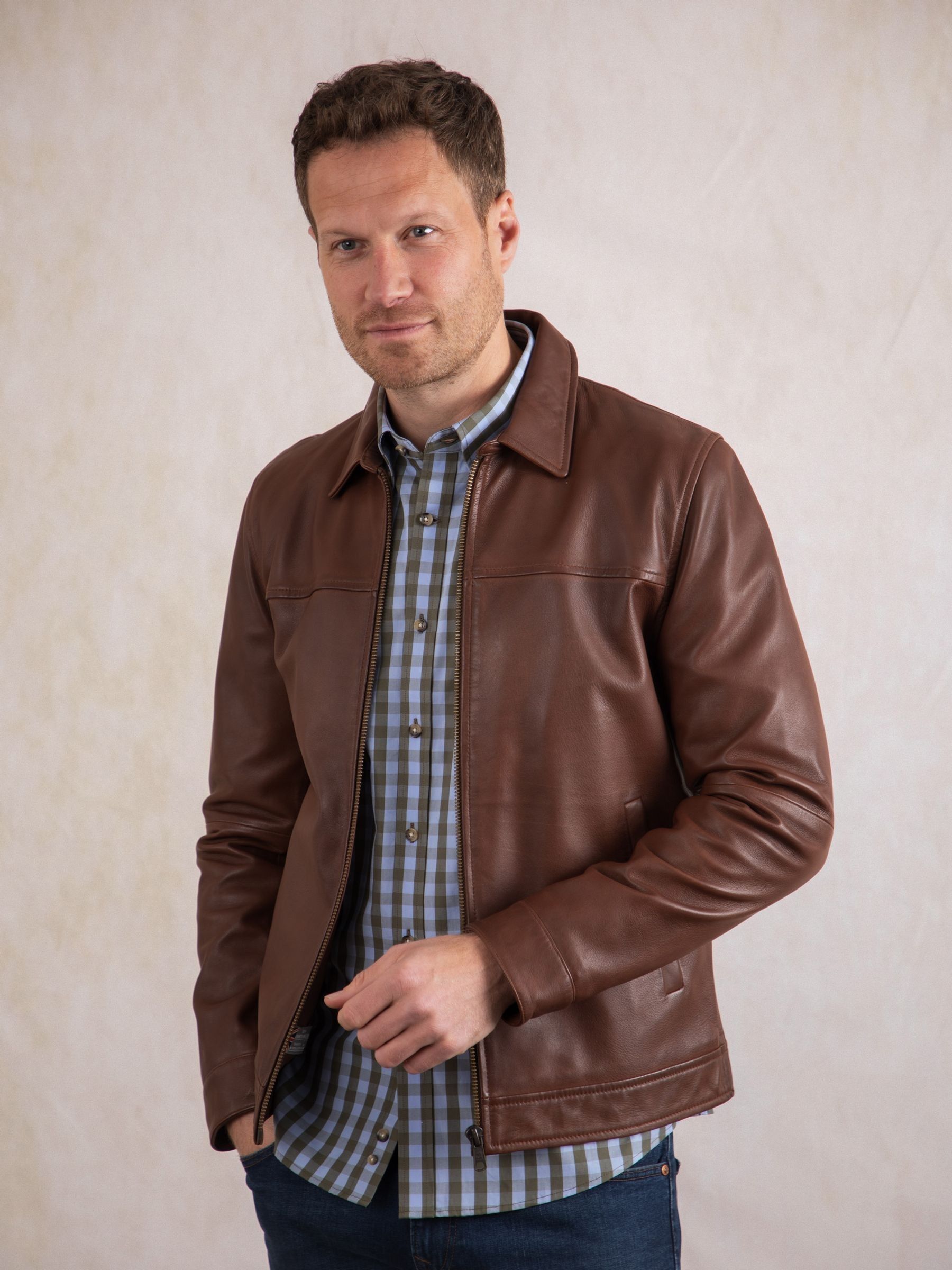Buy Lakeland Leather Tan Brown Renwick Collared Leather Jacket from the ...