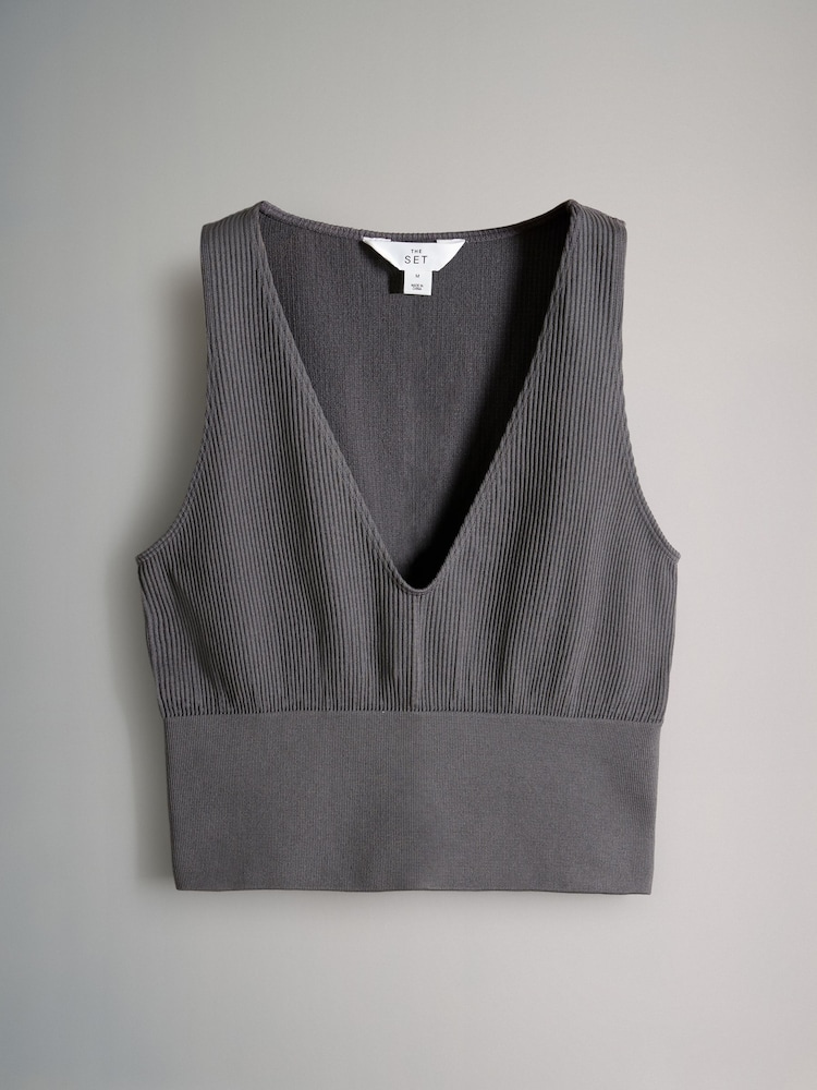 Buy The Set Black/Grey Seamless Ribbed Crop Tops 3 Pack from Next ...