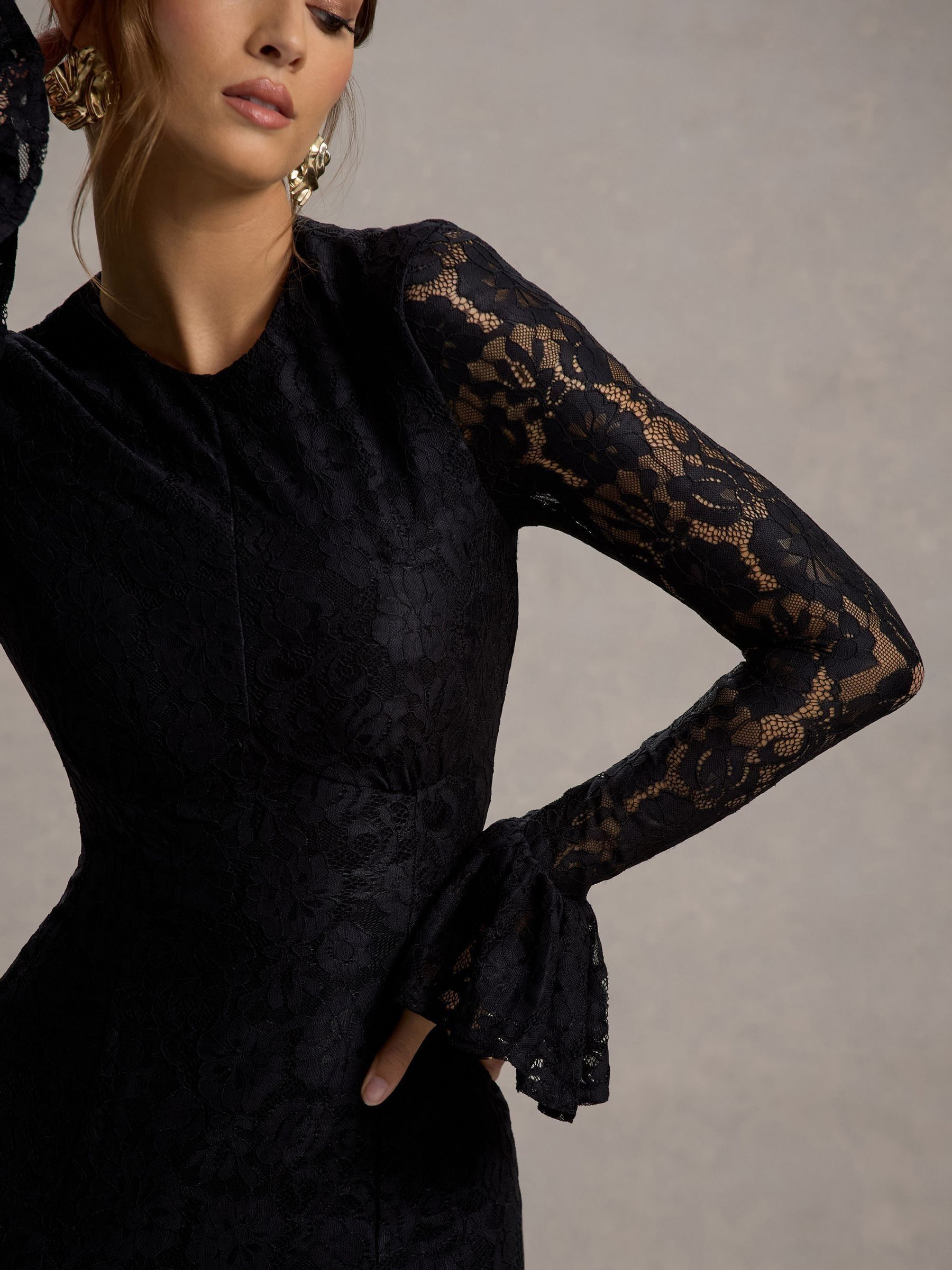 Buy Club L London Black For Life Lace Long Sleeve Midi Dress from the ...
