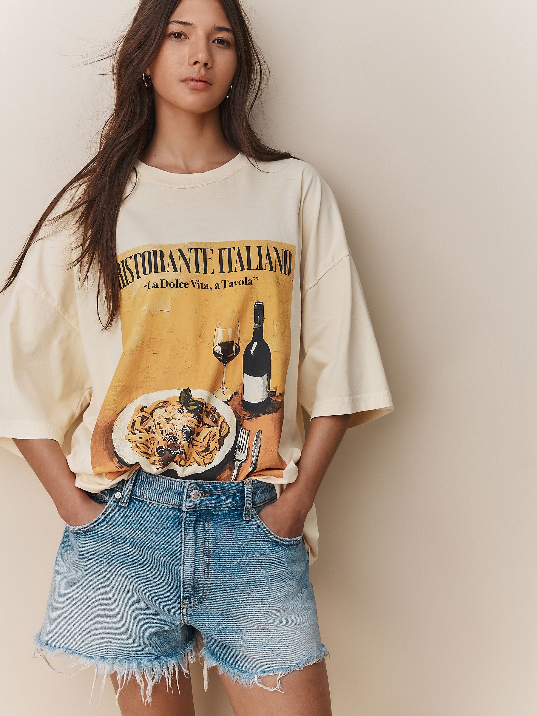 Buy Yellow Spaghetti Dinner Relaxed Fit Front Graphic Print Short ...