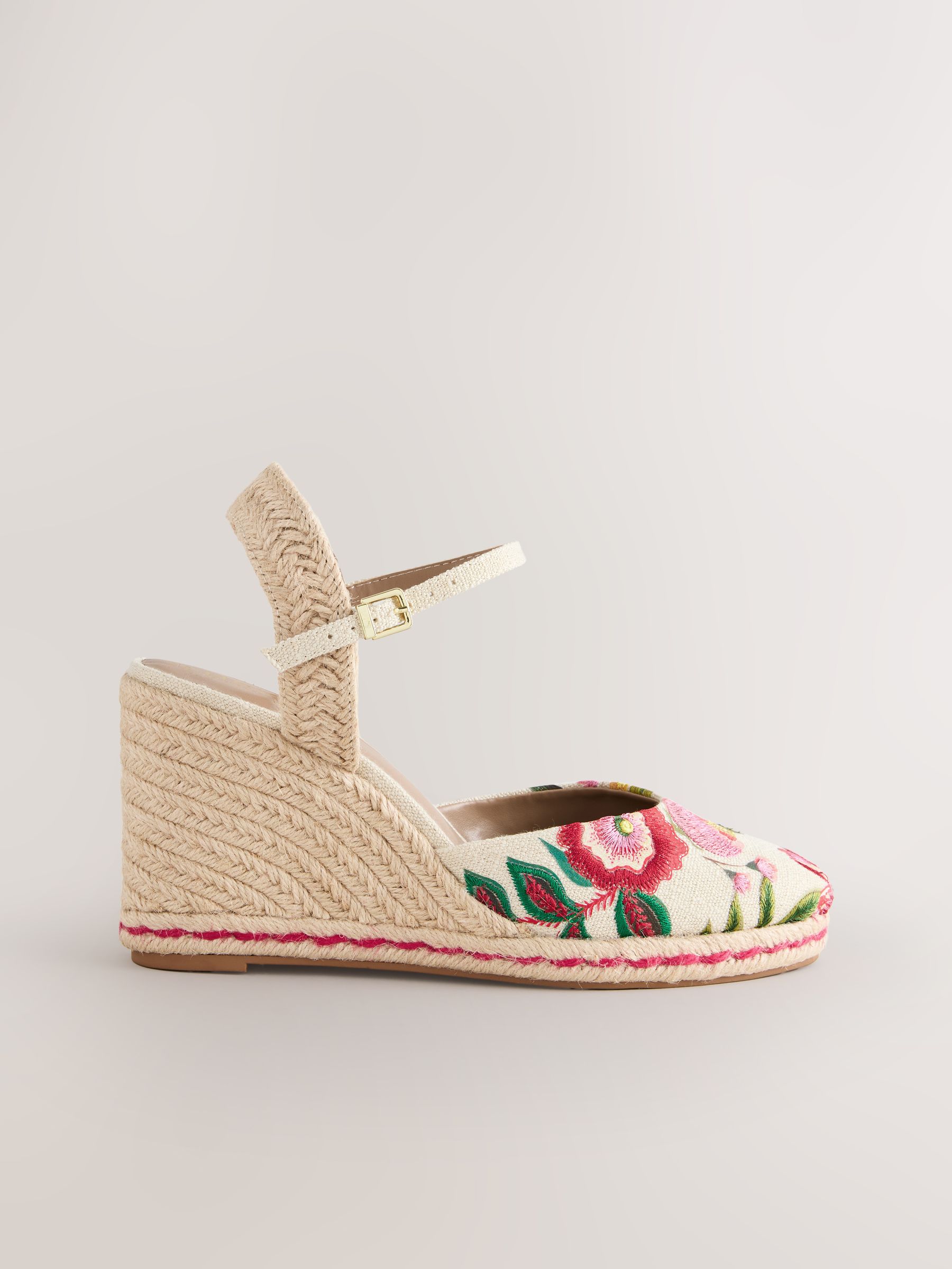 Buy Pink Round Toe Embroidery Espadrille Wedges from the Next UK online ...