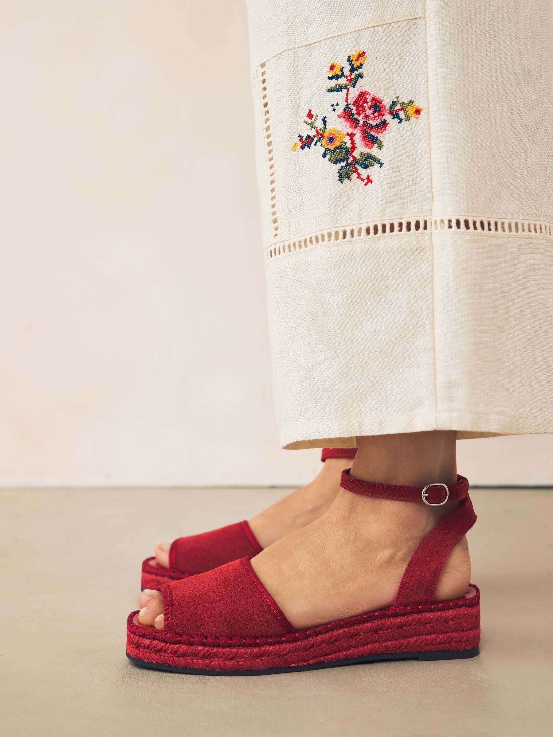 Buy Red Suede Standard/Wide Fit Open Toe Low Wedge Espadrilles from the ...