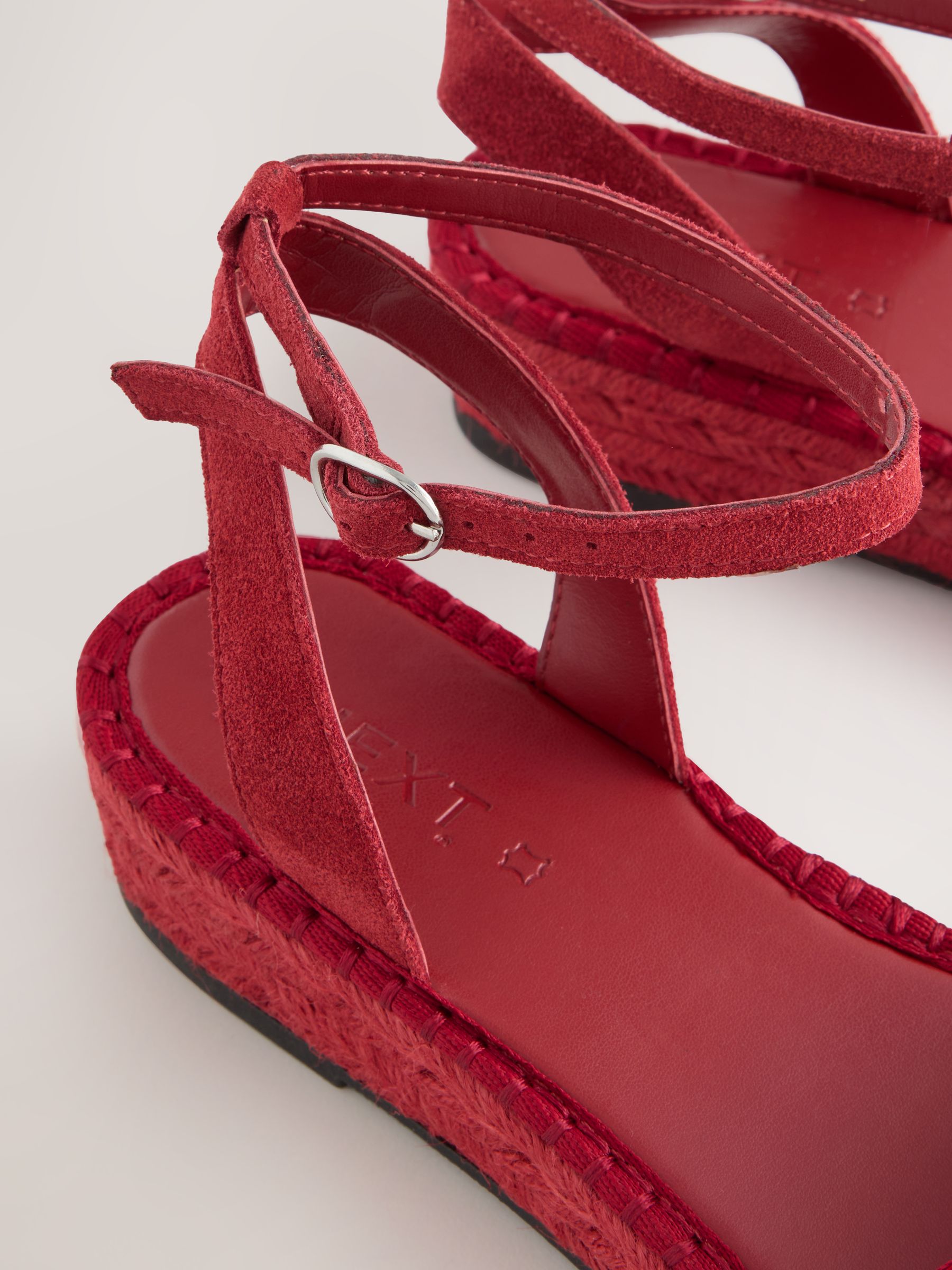 Buy Red Suede Standard/Wide Fit Open Toe Low Wedge Espadrilles from the ...