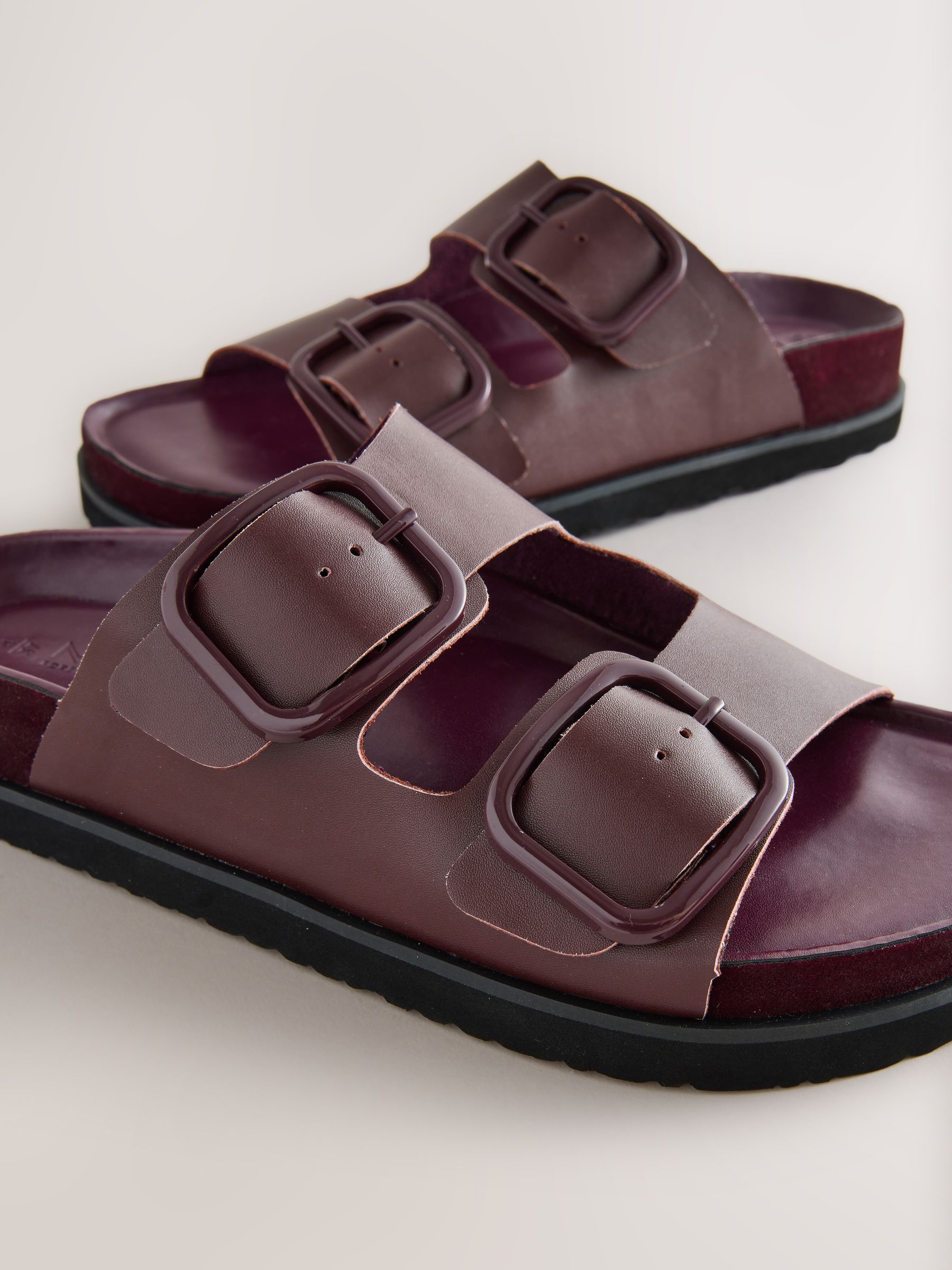 Buy Burgundy Red Leather Premium Double Strap Footbed Sandals from Next ...